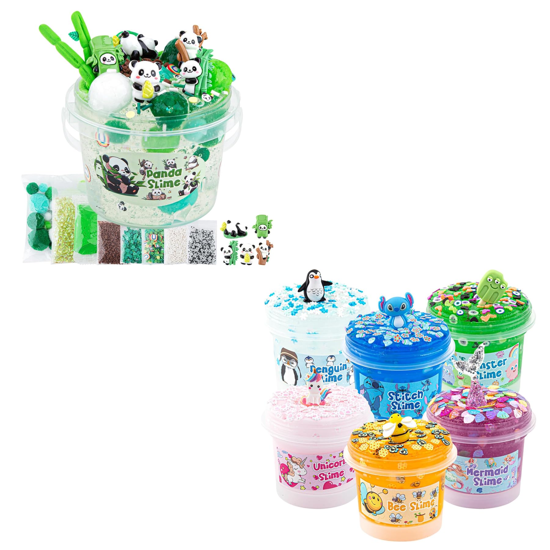 Amazon.com: 6 Pack Animal Slime Kit & Panda Clear Slime Bucket 300 mL ...