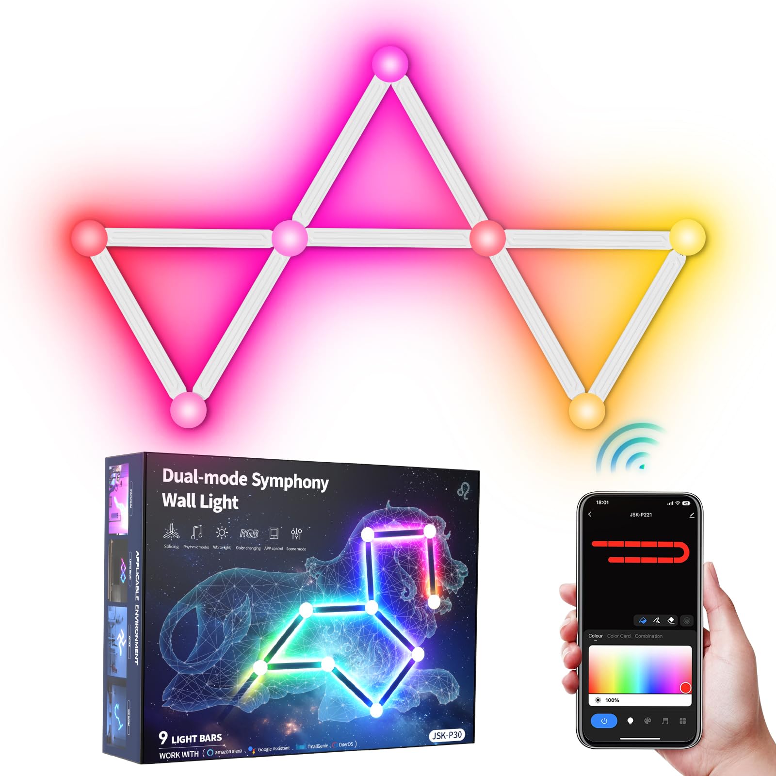 HIUKCOLED Smart WiFi RGB LED Wall Light Lines, Music Sync DIY Geometry ...