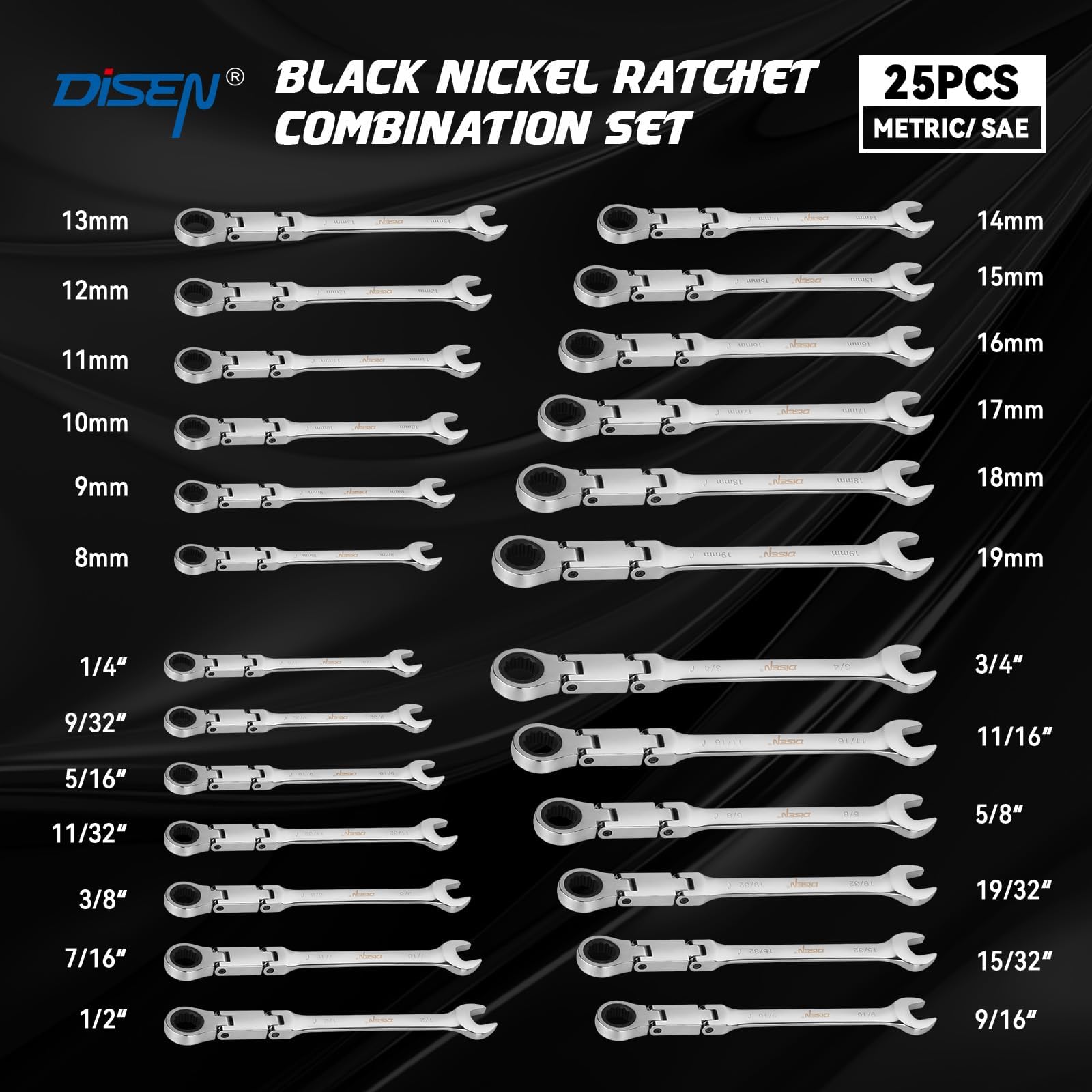 Snapklik.com : DISEN Ratcheting Wrench Set 25pcs, Flex Head Ratchet ...