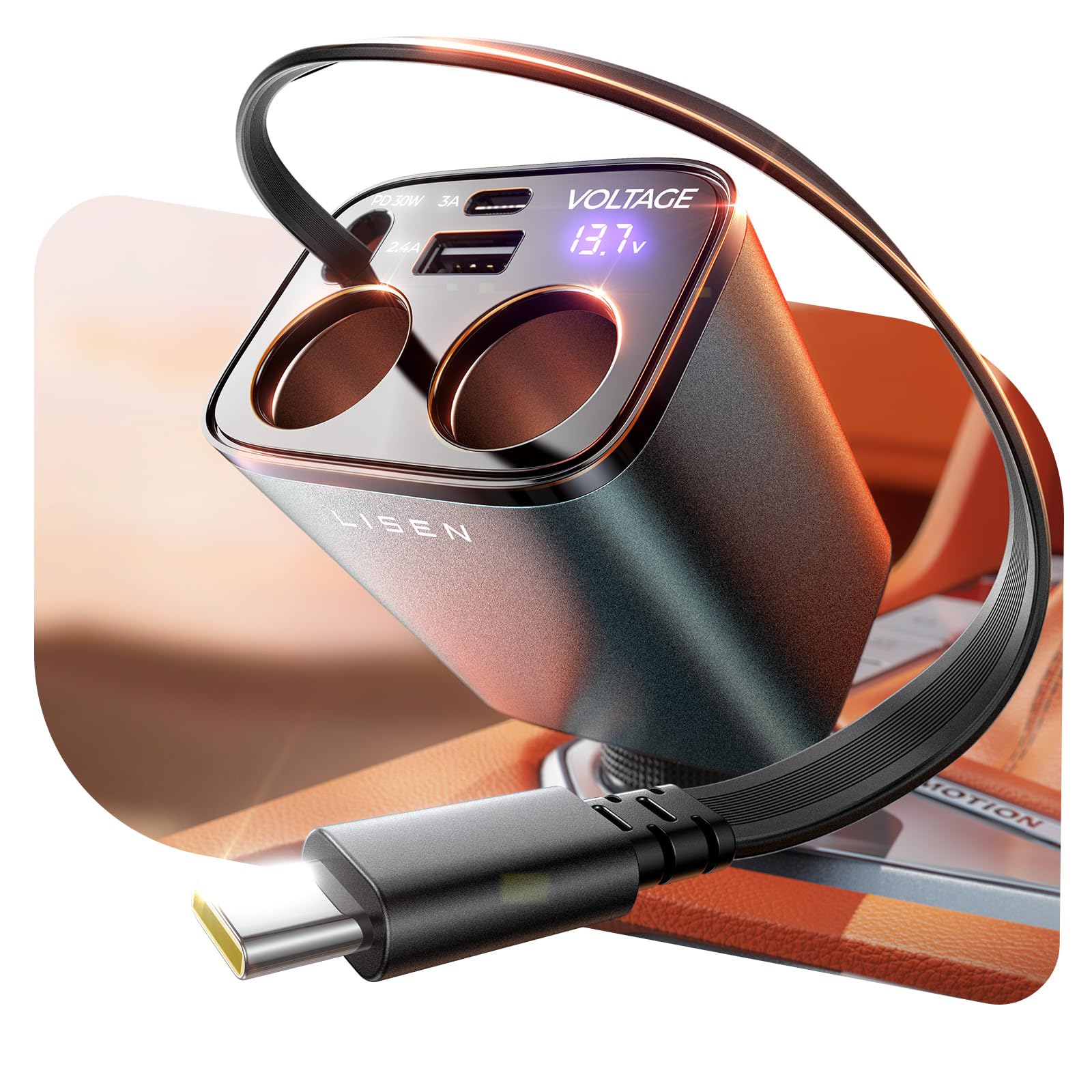 Amazon.com: LISEN Retractable Car Charger with 141W Dual Cigarette ...