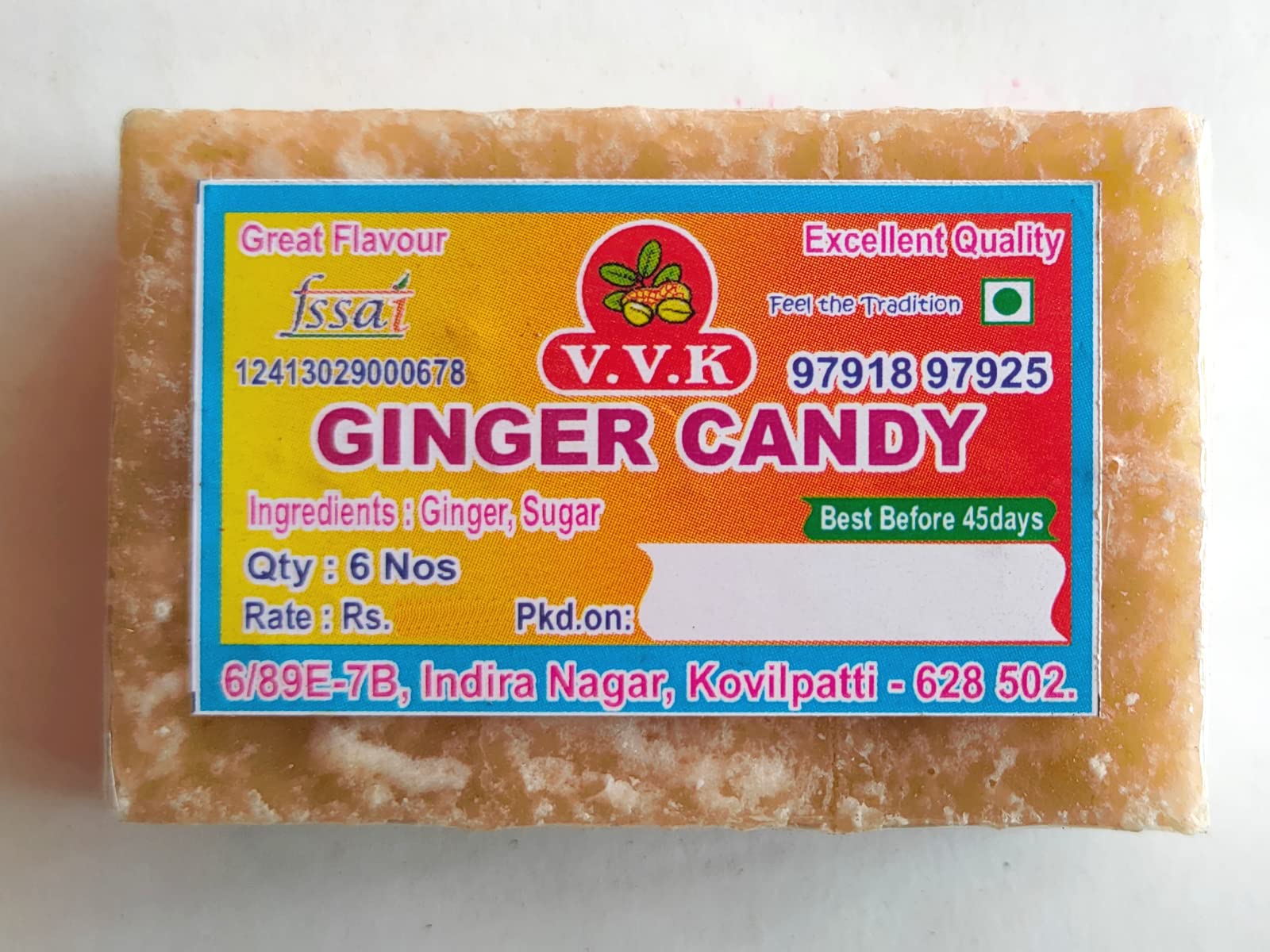 V.V.K.Sweets Kovilpatti Inji Marappa | Ginger Candy - Pack of 10 x (6 ...