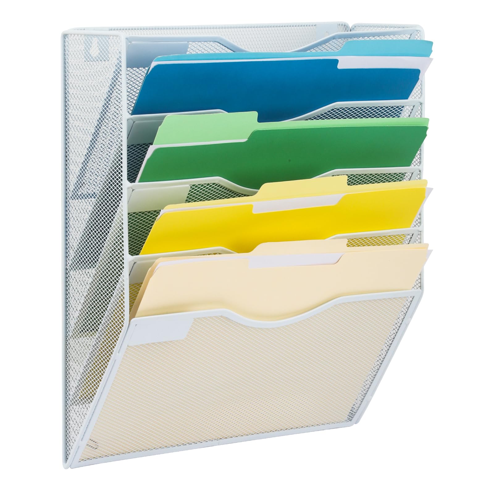 EASEPRES 5 Tier White Mesh Wall Mounted File Holder Organizer Vertical ...