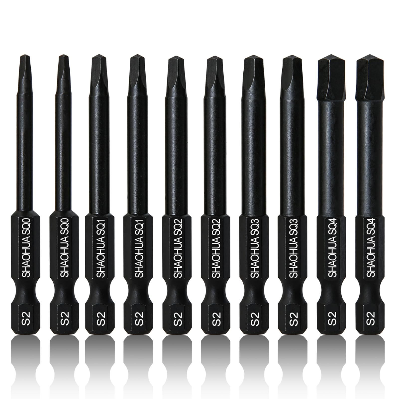 10PCS Square Bit Set,Square Drive Bits #0, 1, 2, 3, and #4, 2.36" Long ...