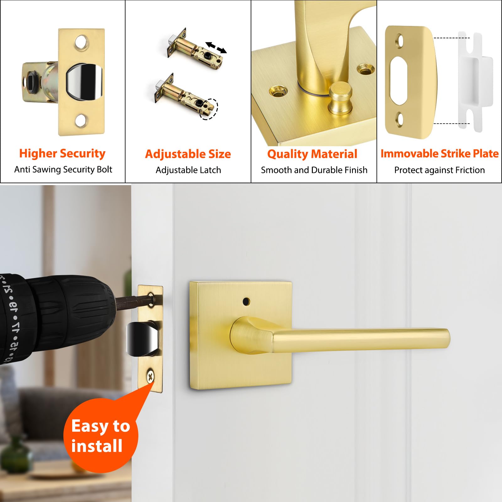 Haidms 6 Packs Gold Door Handle Interior, Brushed Gold Door Handle ...