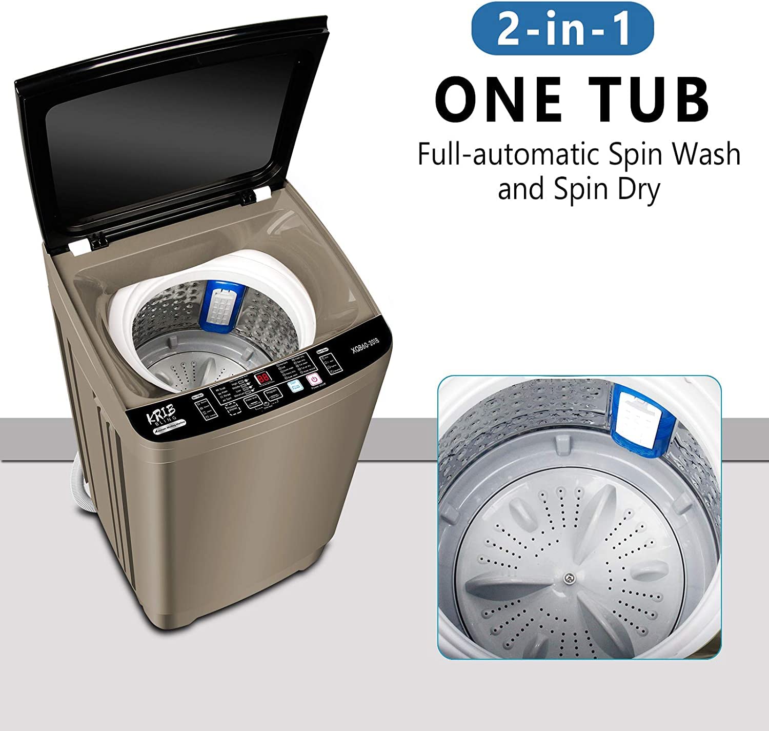 Krib Bling Full-Automatic Washing Machine with Drain Pump, 17.7 lbs ...
