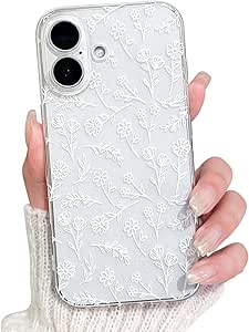 Amazon.com: Lovmooful Compatible for iPhone 16 Case Clear Cute Flower Floral with Slim Glitter ...