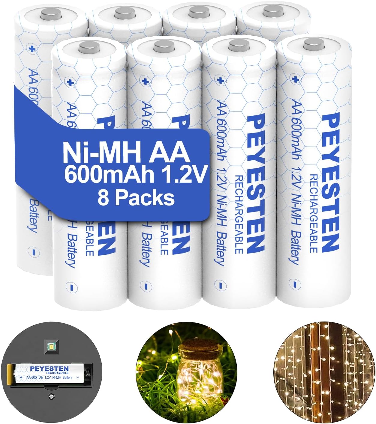 Amazon.com: RELIGHTABLE AA NiMh 600mAh 1.2V Rechargeable Batteries for ...