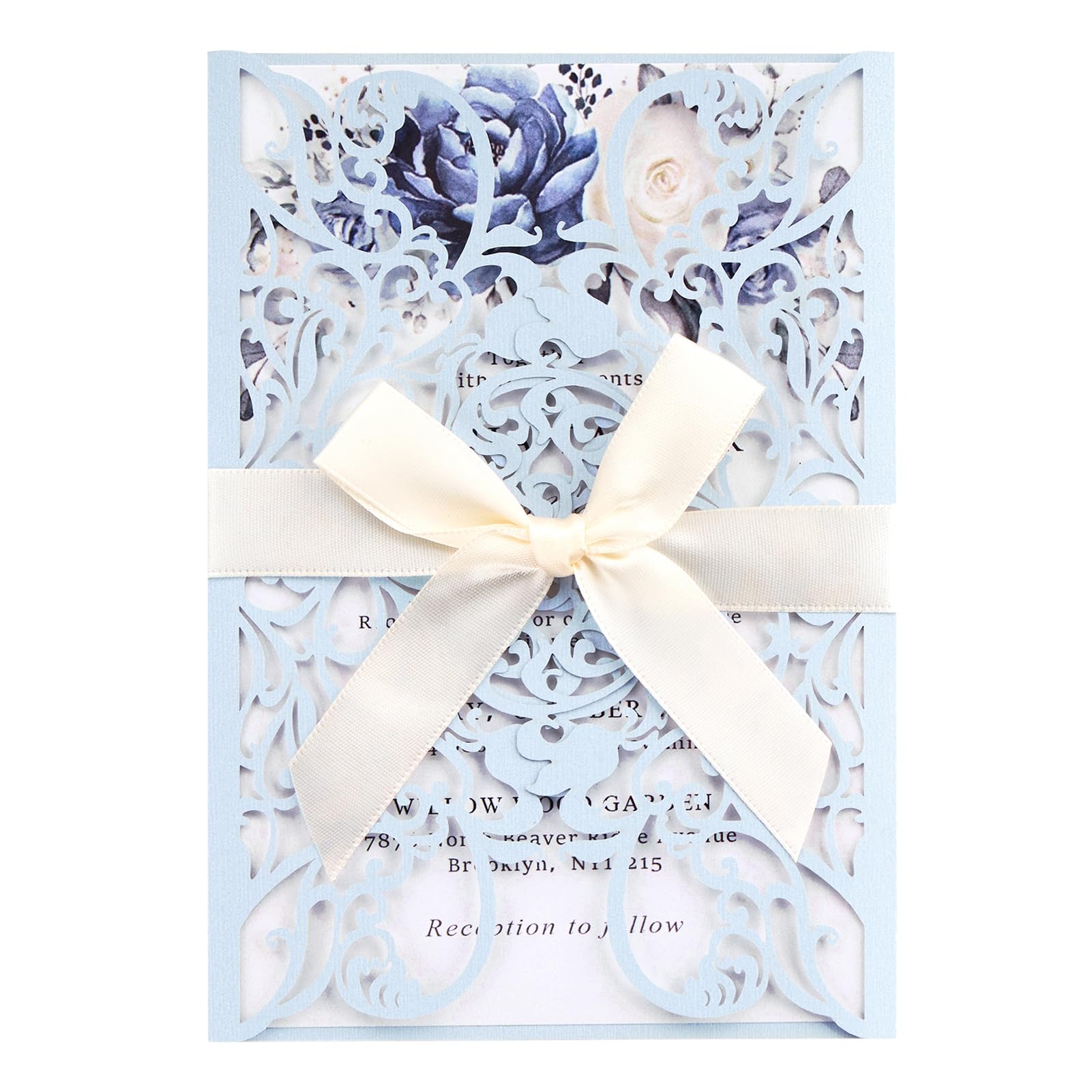 Amazon.com : Maffily 50pcs Baby Blue Wedding Invitation Kit Laser Cut ...