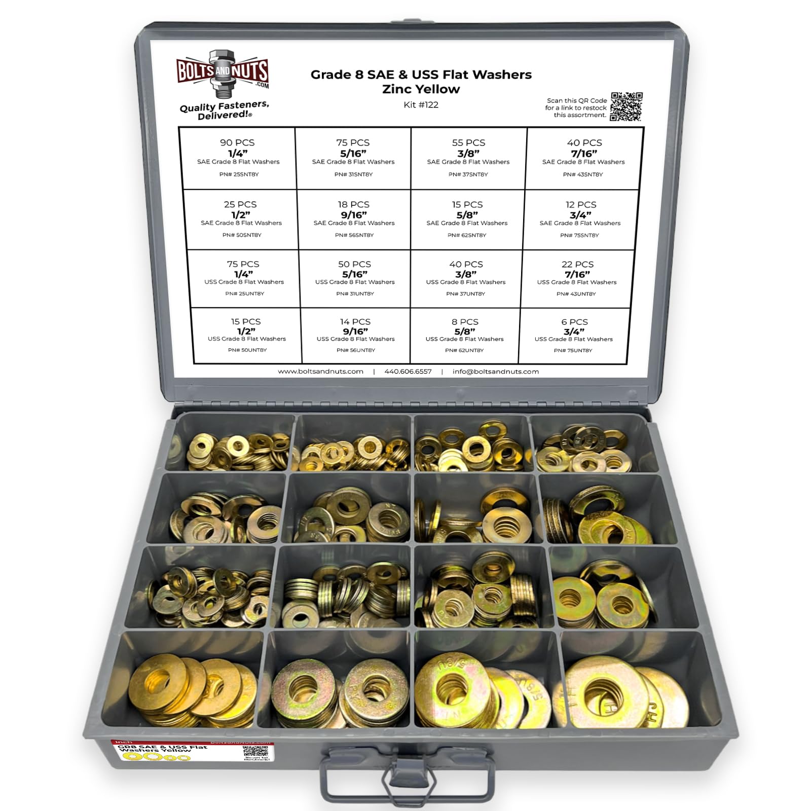Grade 8 SAE & USS Flat Washers Zinc Yellow Assortment - 561 Pieces ...