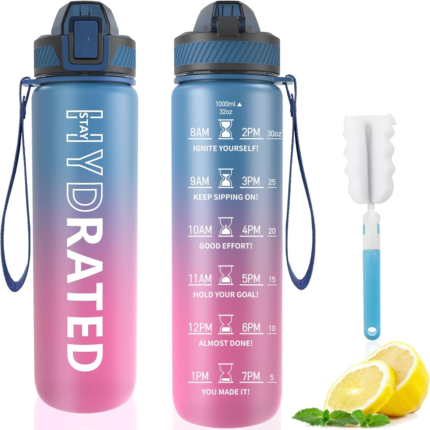 Amazon.com: QLUR Water Bottle with Straw, 32 oz Motivational Water Bottles with Time Marker to ...
