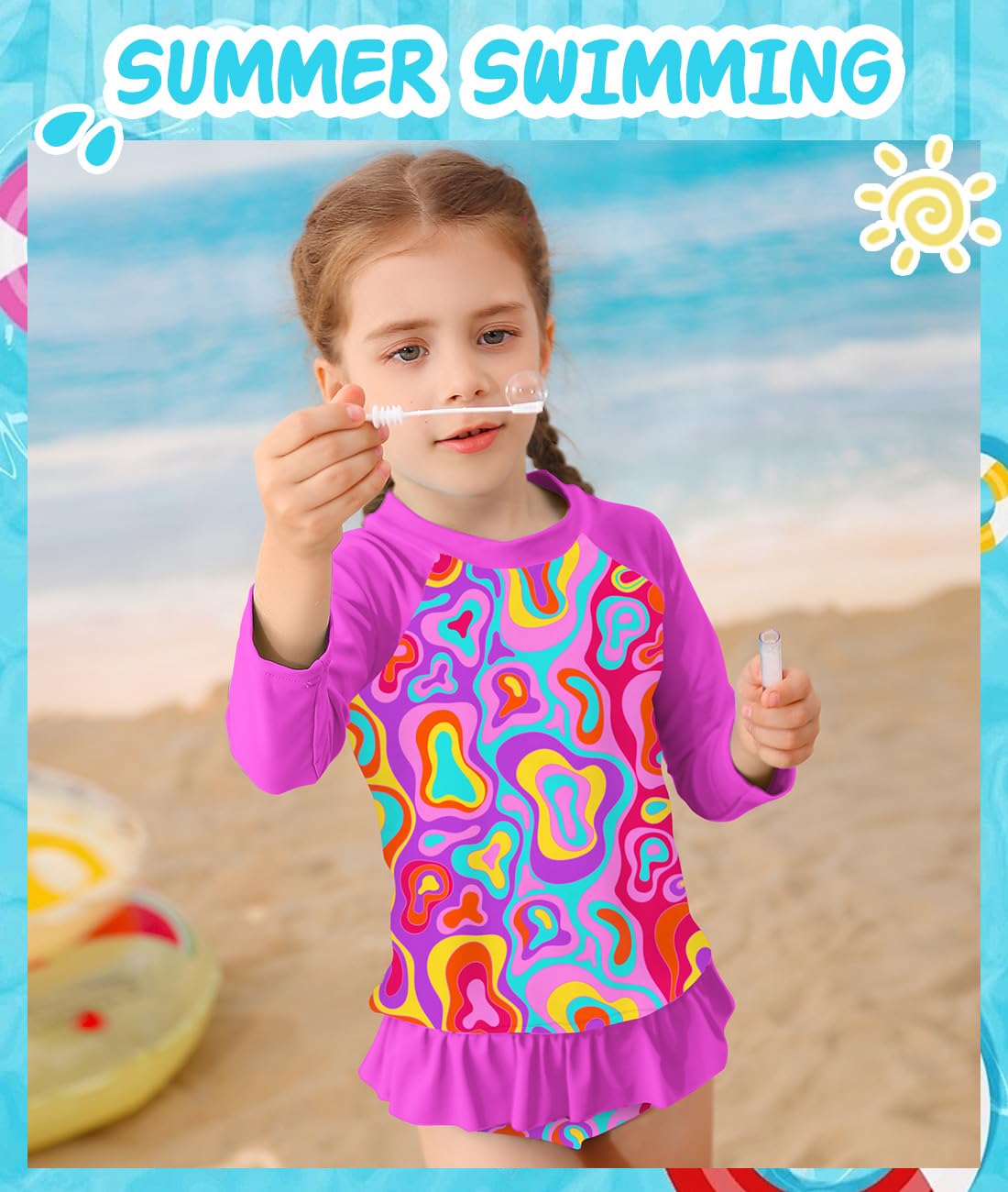 Snapklik.com : Uideazone Girls 2 Piece Swimsuits 3D Printed Long Sleeve ...