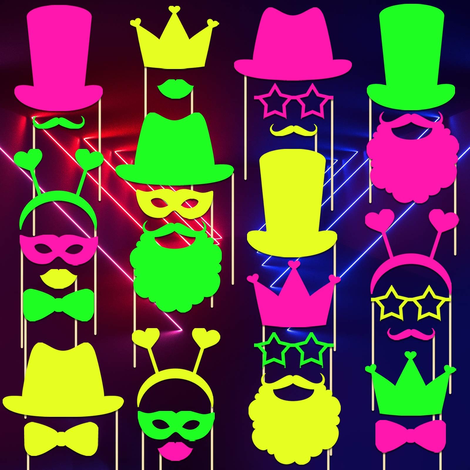 Amazon.com: Skylety 24 Pieces Glow Neon Party Photo Booth Props Fully ...