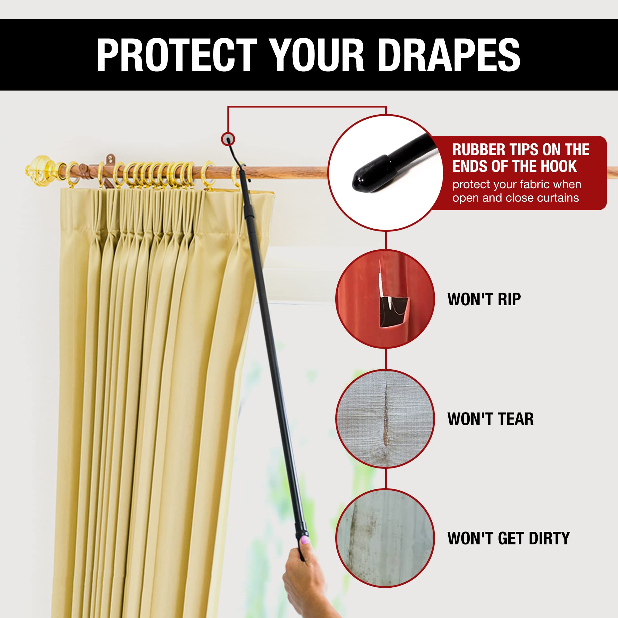 Buy Drapery Pull Rod - The Original 36-62" Universal Telescoping ...