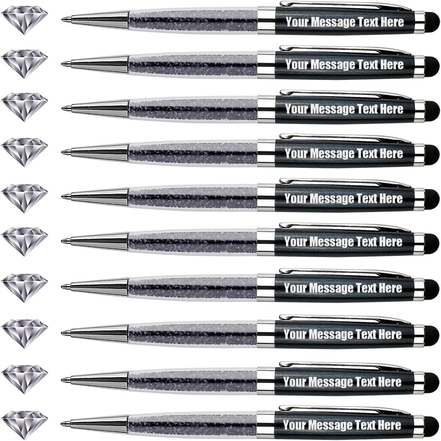 Personalized Pens with Stylus, Custom Pens, with diamonds, 10 extra Black Ink Refills Engraved ...