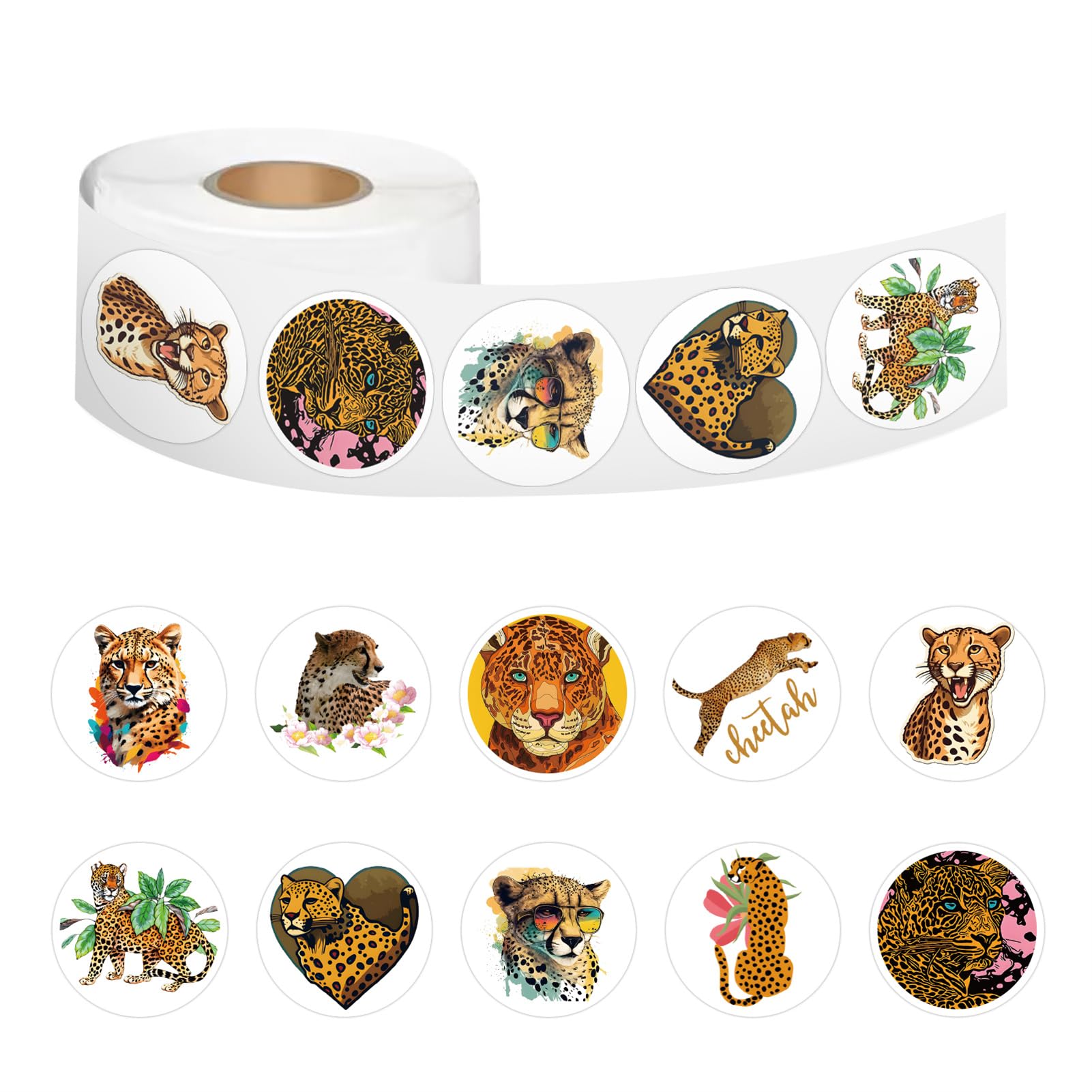 Amazon.com: 500 Pcs Cheetah Stickers Roll for Kids, Jungle Leopard ...