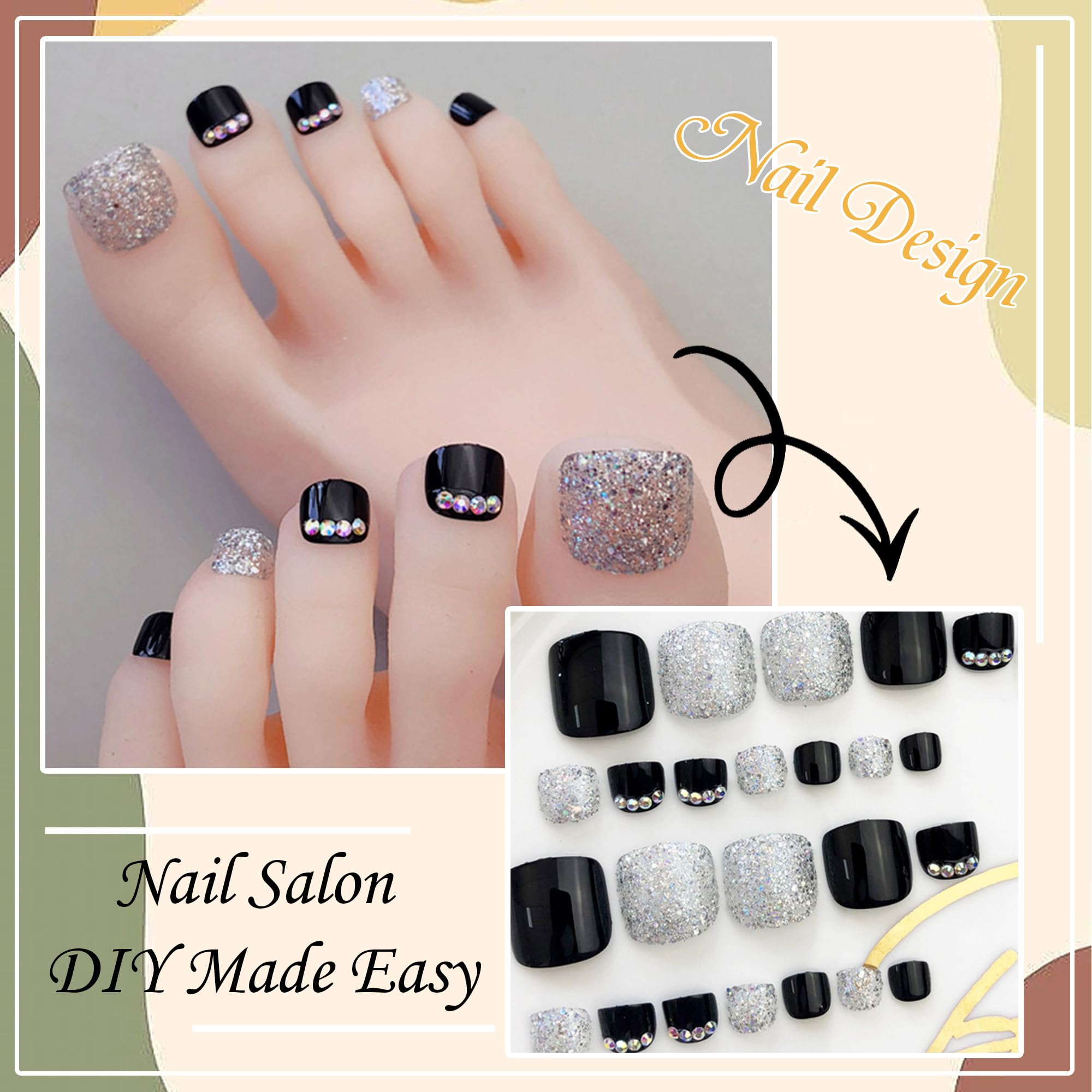 Black And Silver Toe Nail Designs