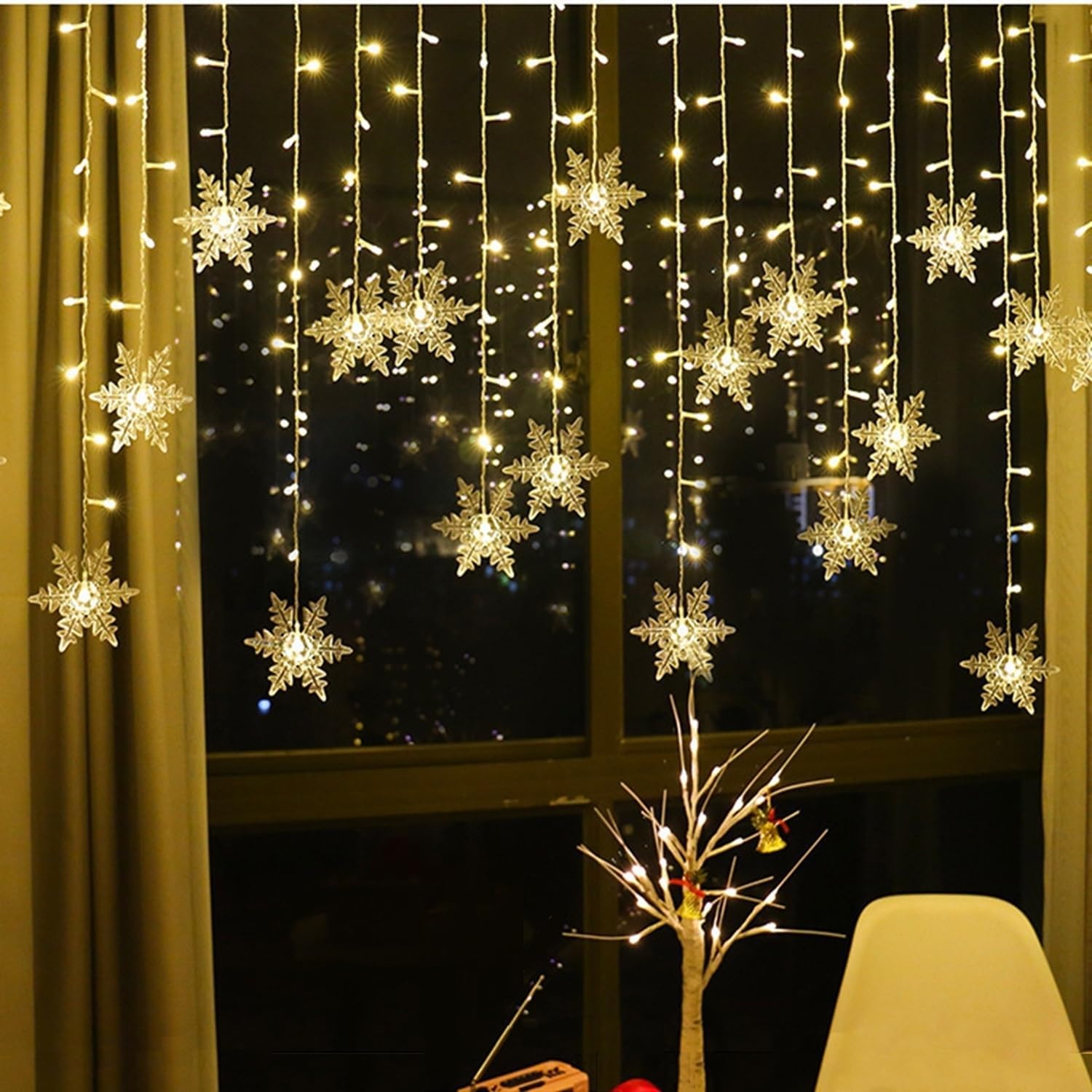 OAICIA String Lights LED Fairy Light, 96 LED Curtain 3.5M Snowflake ...