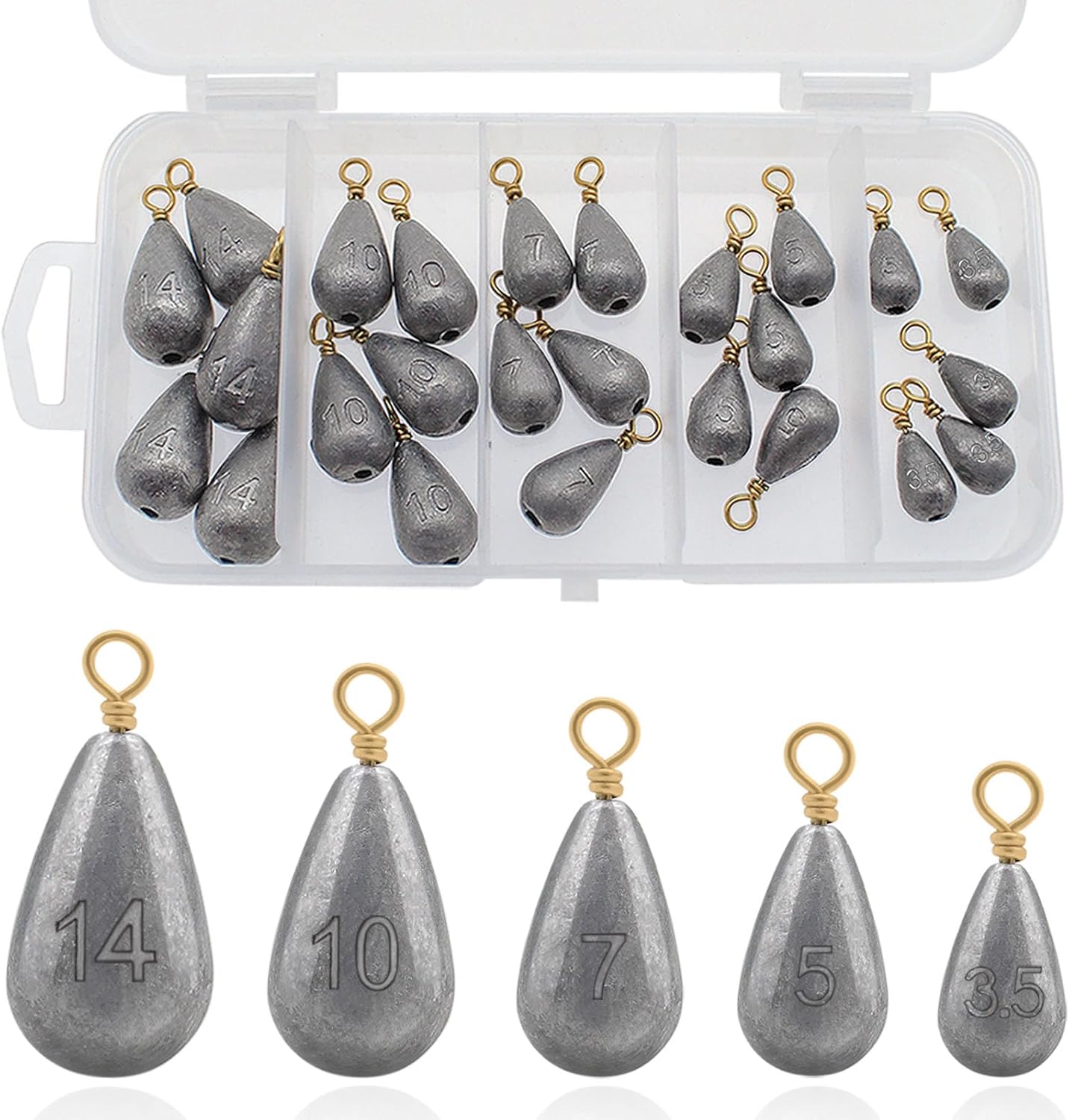 Amazon.com : Fishing Weights Sinkers Kit, 5 Sizes 25pcs Bass Casting Drop Shot Weights Lead ...