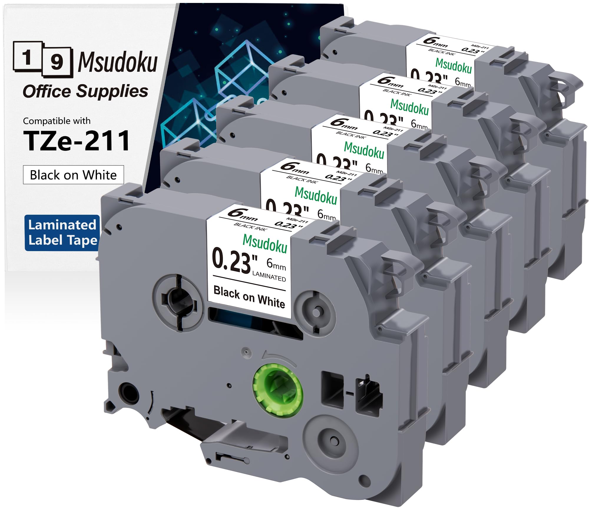 Msudoku Tz Tape 6mm TZe-211 Replacement for Brother Label Maker Tape ...