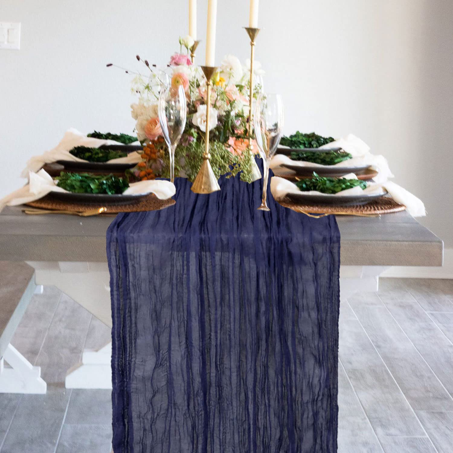 Amazon.com: Cheesecloth Fabric Navy Blue Gauze Table Runner 10FT ...