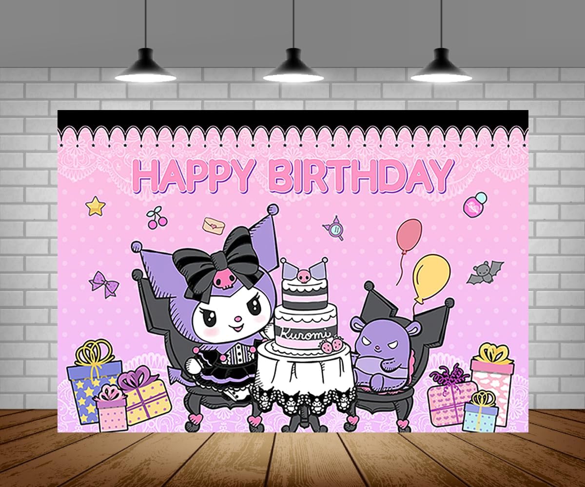 Amazon.com : Happy Birthday Kuromi Backdrop for Party Supplies 5x3ft ...