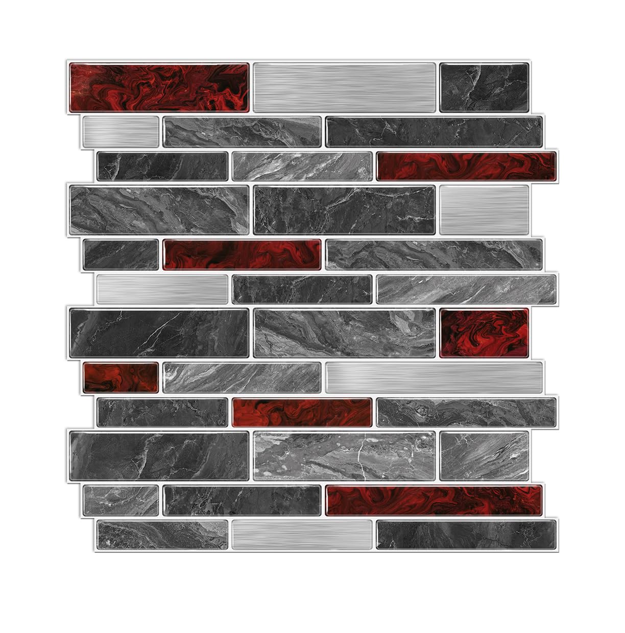 Alwayspon 10 Sheets 12" x12inch Black and Red Marble Effect Vinyl Tiles ...