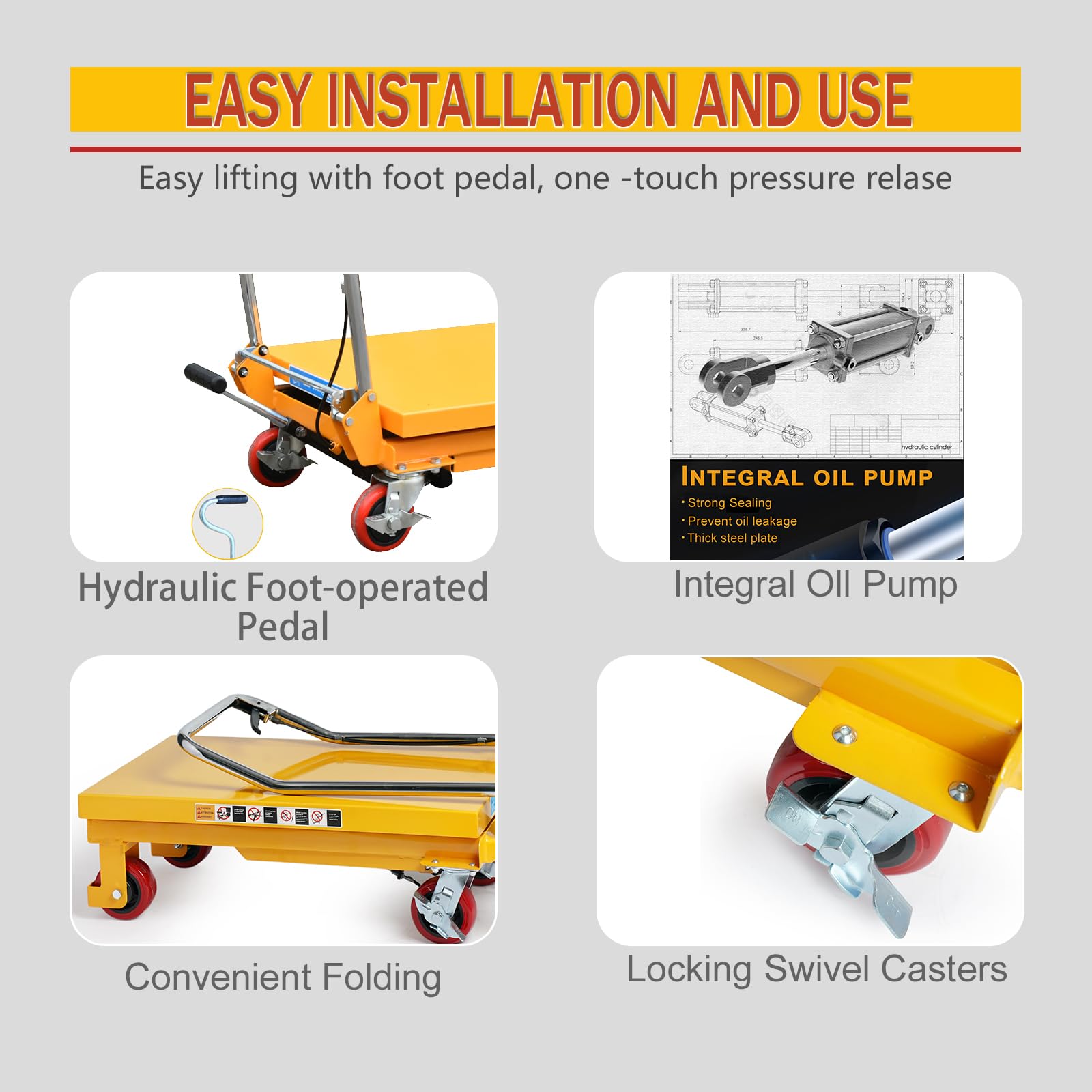 Hydraulic Table Cart Scissor & Boom Lifts Hydraulic 500 Lbs Hydraulic ...