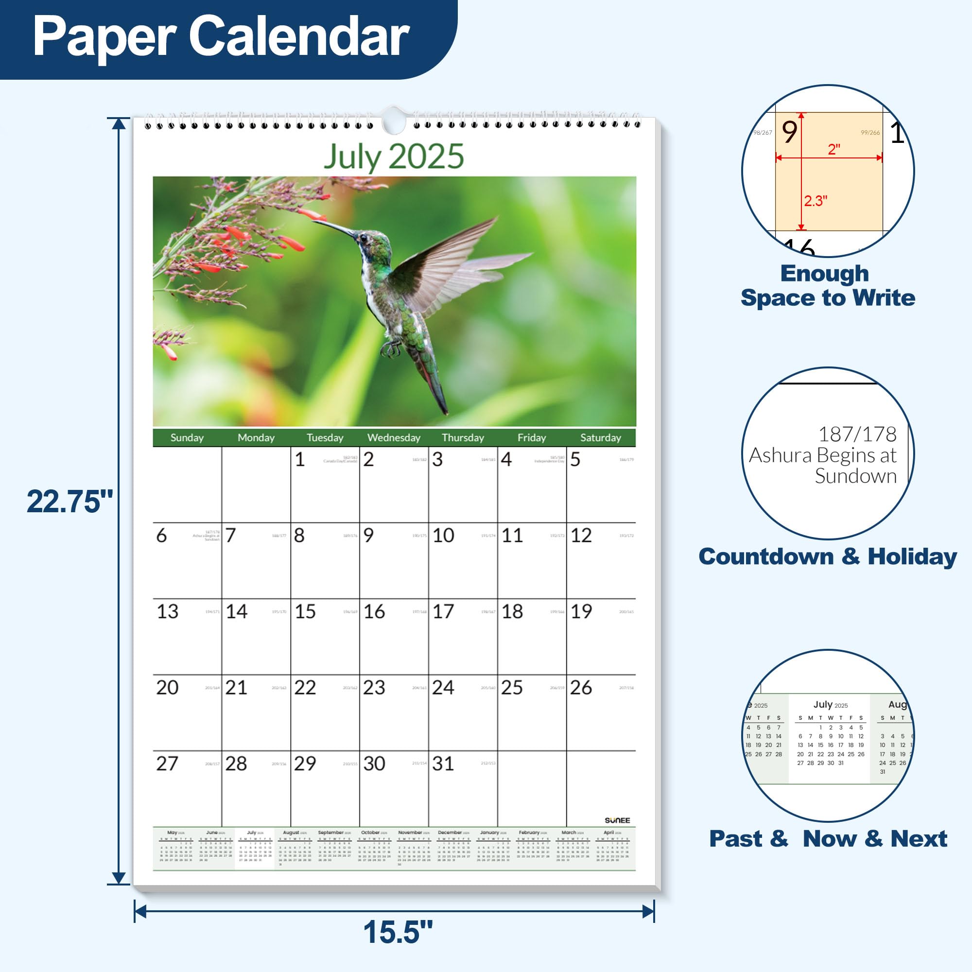 Sunee Large 2025 21 Month Hummingbirds SUNEE 2025-2026 Hummingbird ...