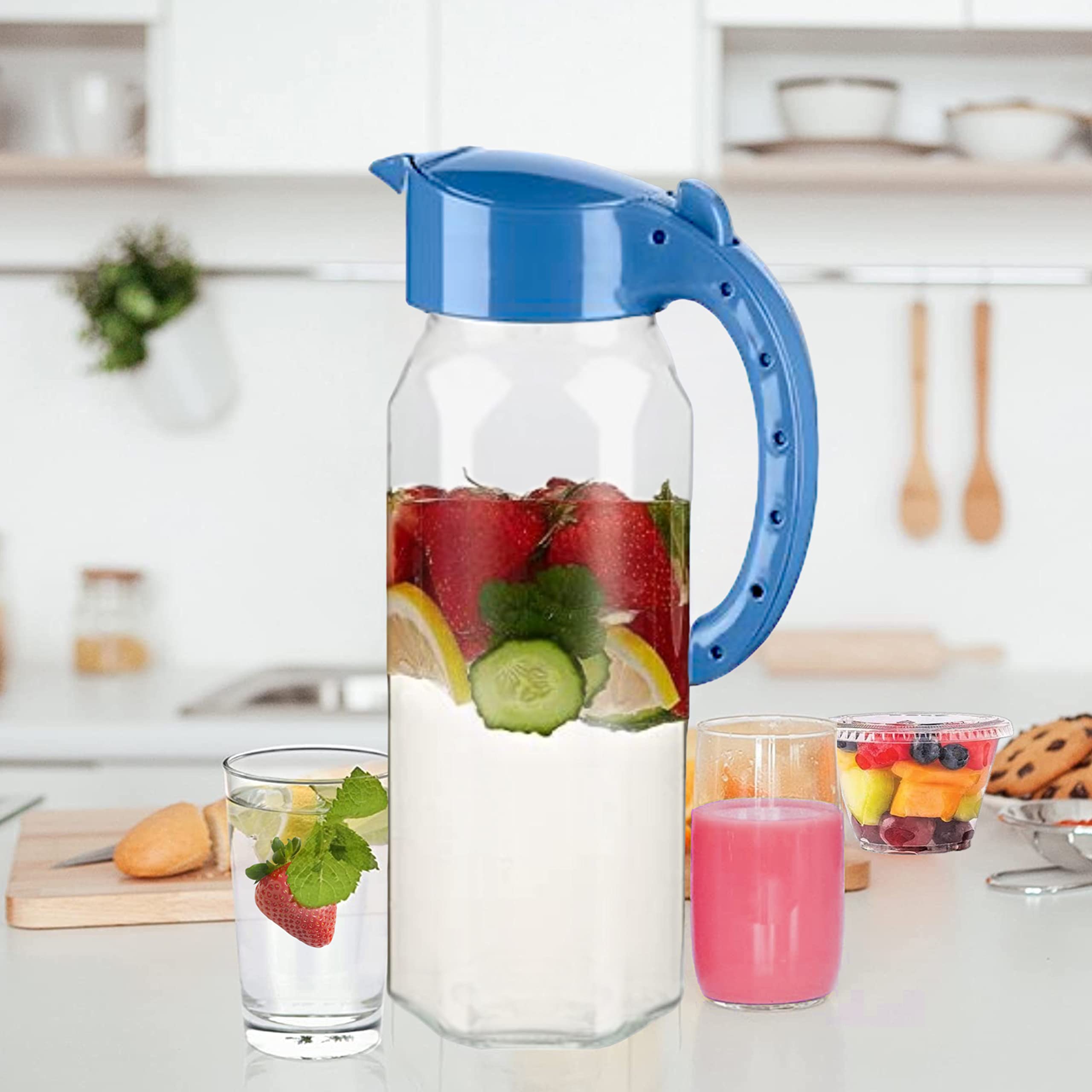 1.5 Liter Pitcher Glass Jug Water Pitcher with Removable Plastic Lid ...