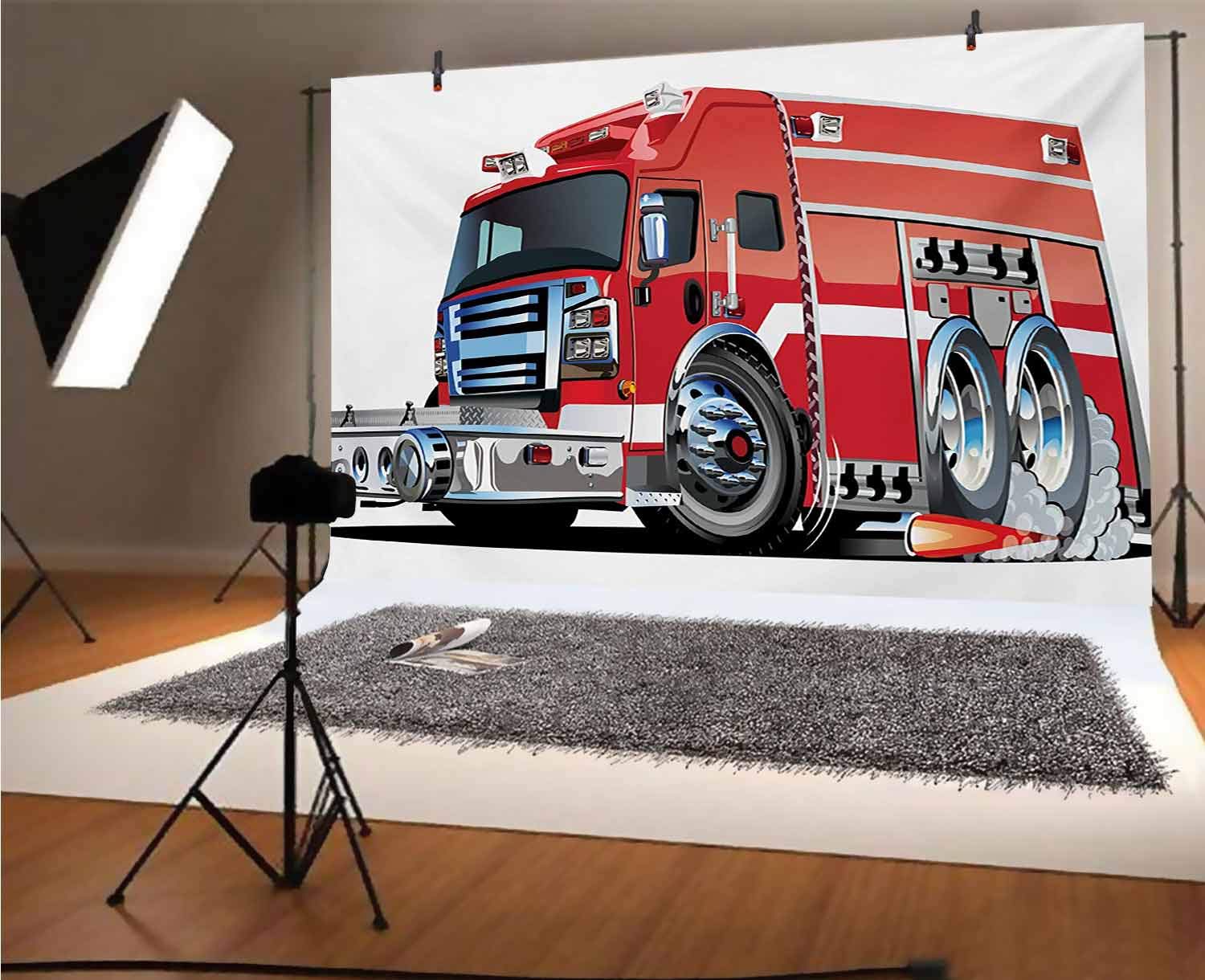 Cars 10x8 Ft Vinyl Photography Background Backdrops Big Fire Truck ...
