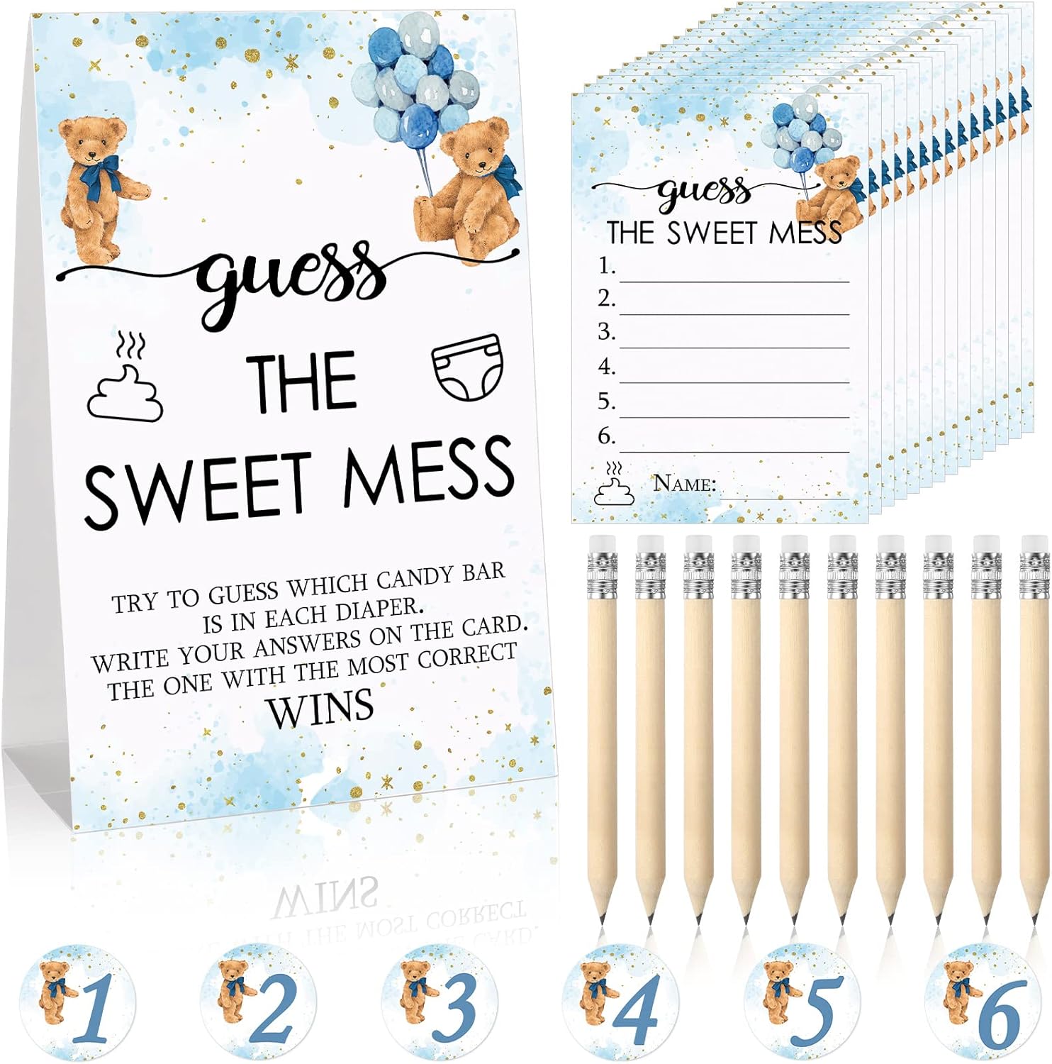 Amazon.com: 67 Pcs Guess The Sweet Mess Dirty Diaper Baby Shower Game ...