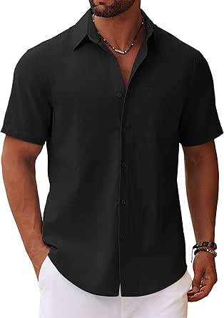 COOFANDY Men's Button Down Shirts Short Sleeve Casual Cotton Summer Beach Wedding Shirts ...