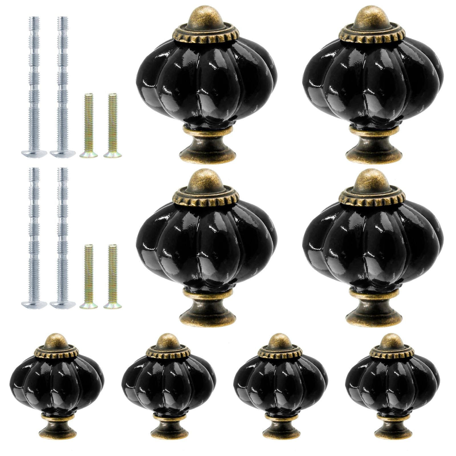 suiwotin 8pcs Ceramic Pumpkin Knobs, Black Ceramic Cabinet Knobs ...