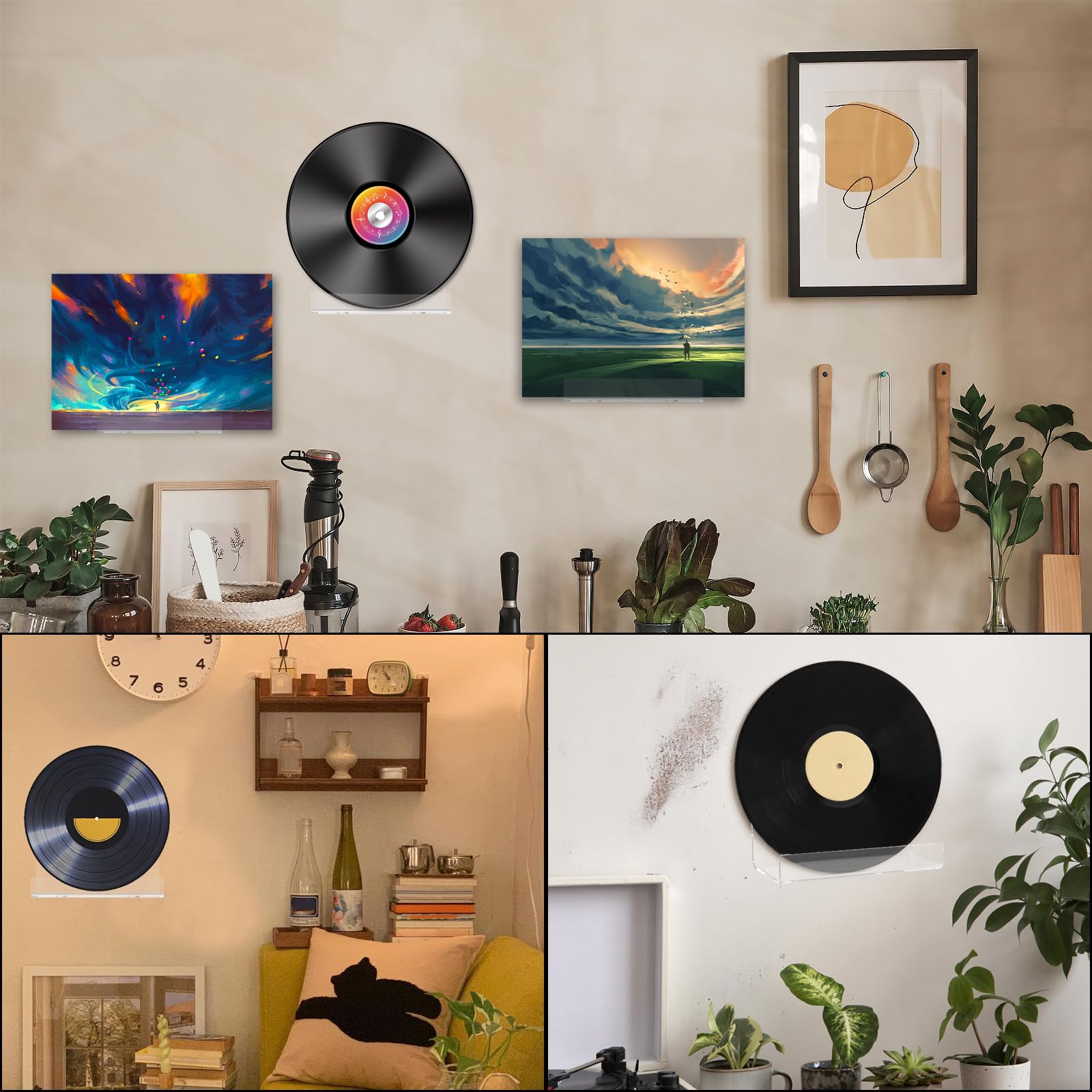 Vinyl Record Wall Mounts 12-Pack Self Adhesive - Clear Acrylic Display ...