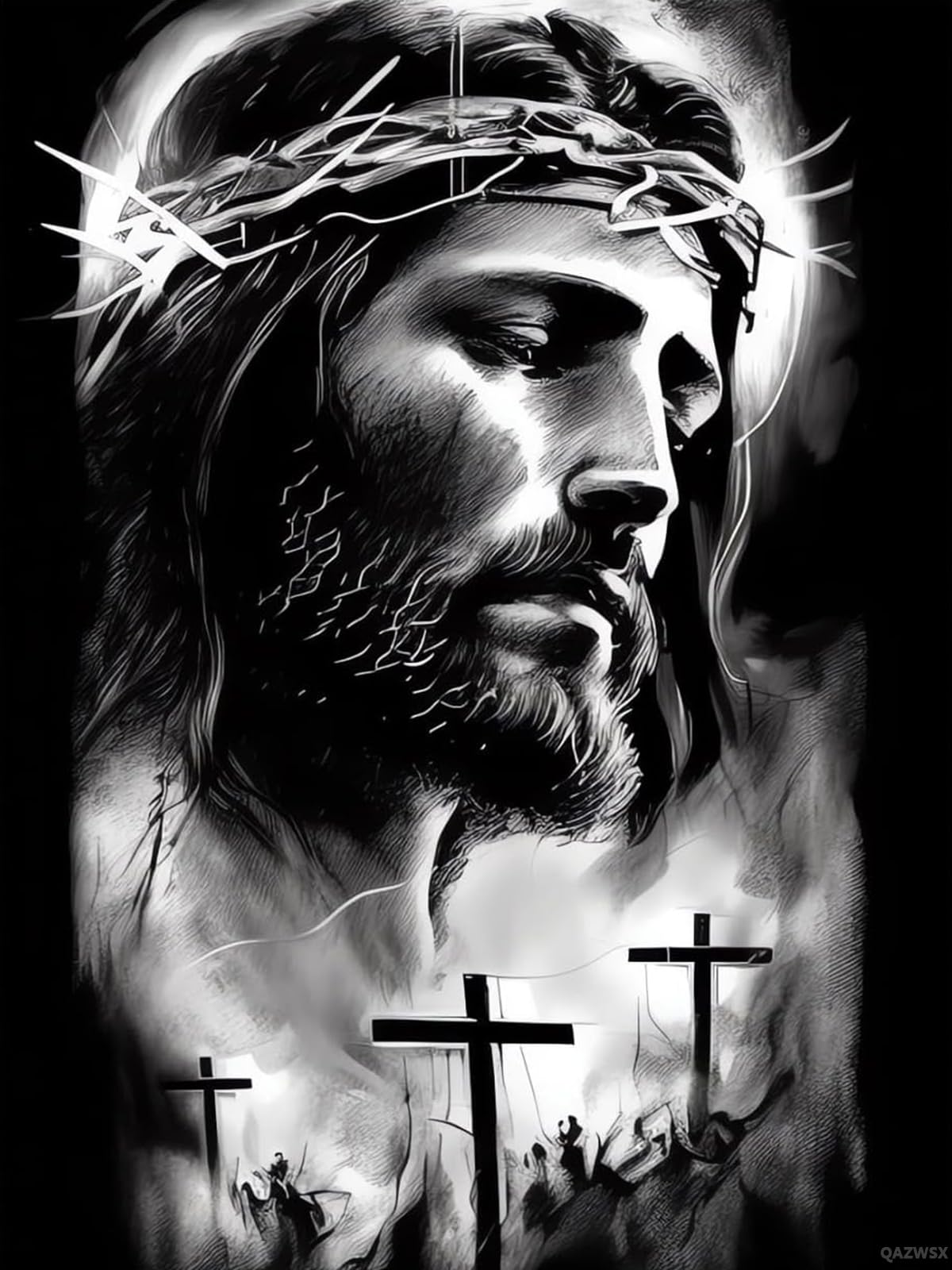 Amazon.com: QAZWSX Cross Jesus Diamond Painting Kits Christian Art Painting 5D DIY Full Round ...
