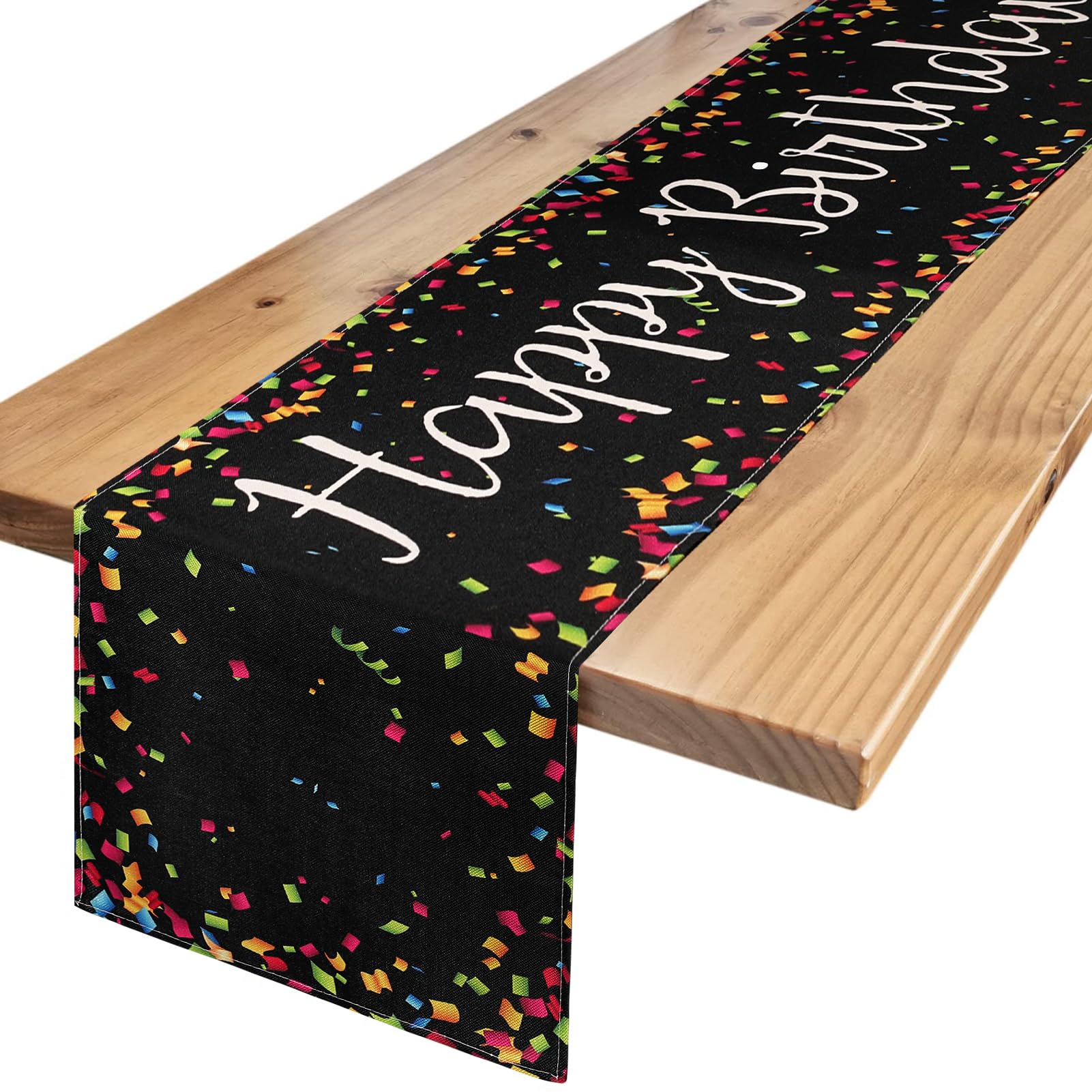 1 x Brand New Black Birthday Table Runner 33x183cm Linen Celebrate Hap ...