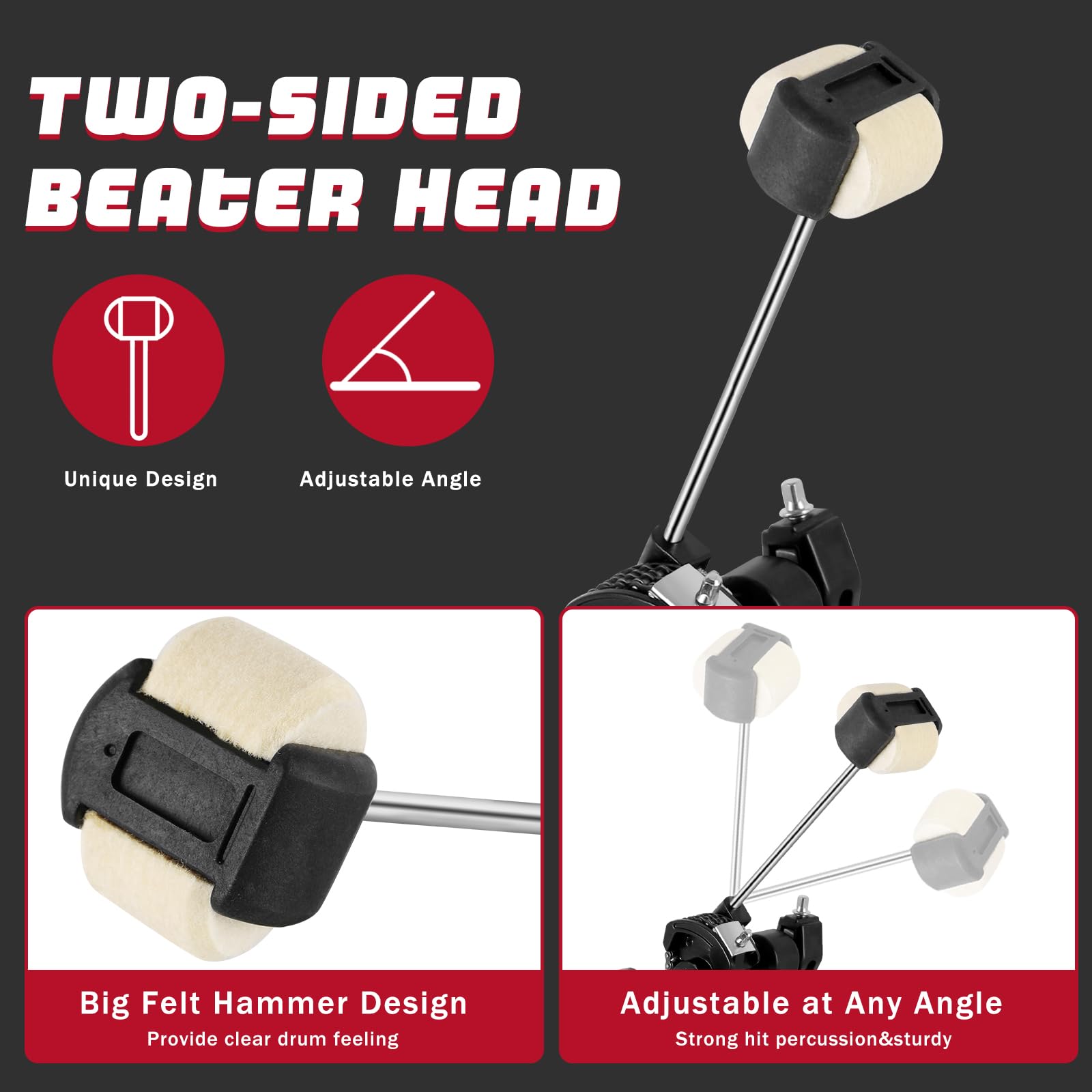 RANMING Single Bass Drum Pedal,Two-Sided Beater Head Drum Pedal,Double ...