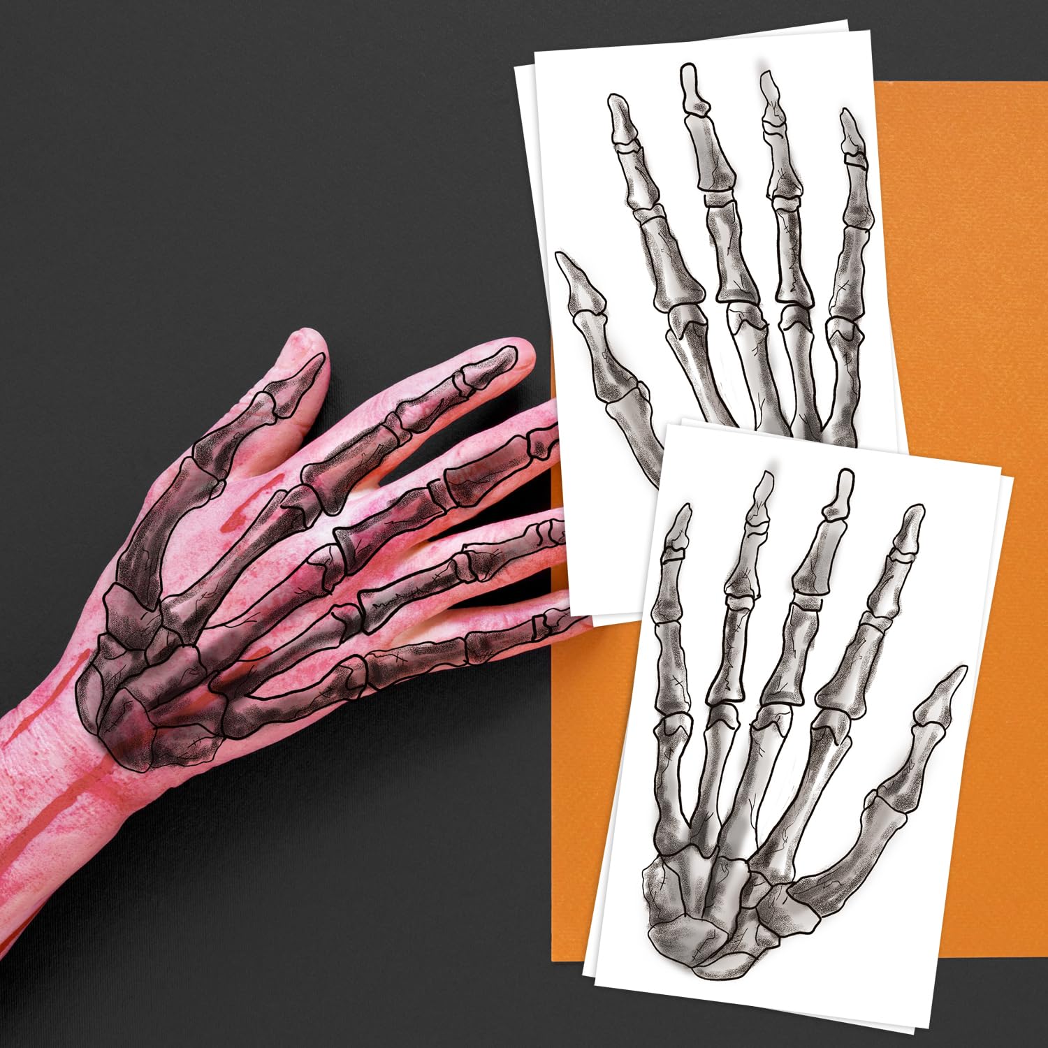 Skeleton Fake Tattoos Skeleton King Dead Warrior Mens Womens Temporary