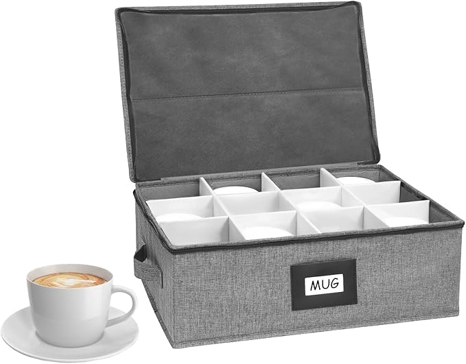 Amazon.com: Cup and Mug Storage Box with Dividers – Stackable Hard ...