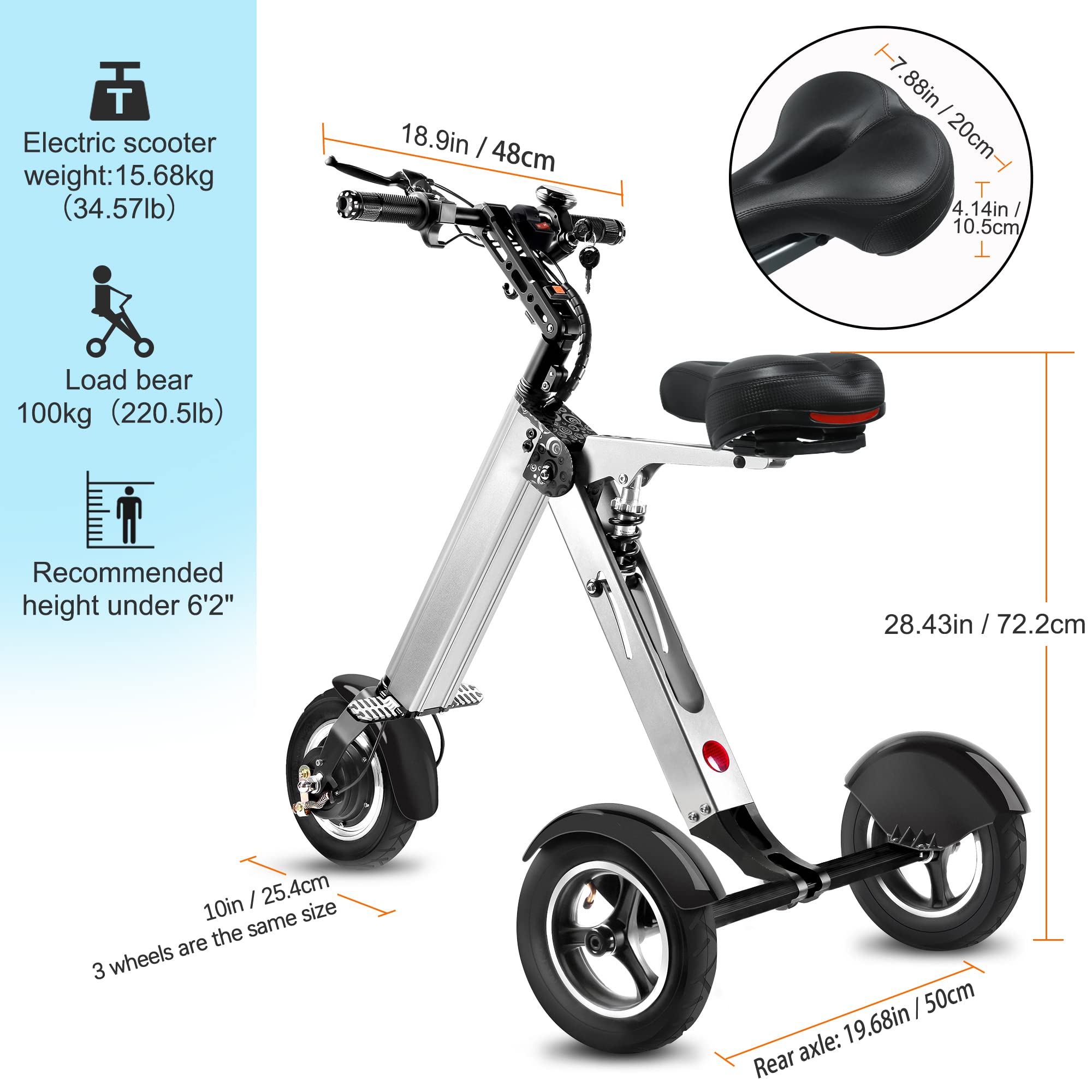 Snapklik.com : TopMate ES32 Electric Scooter 3 Wheels Foldable Trike
