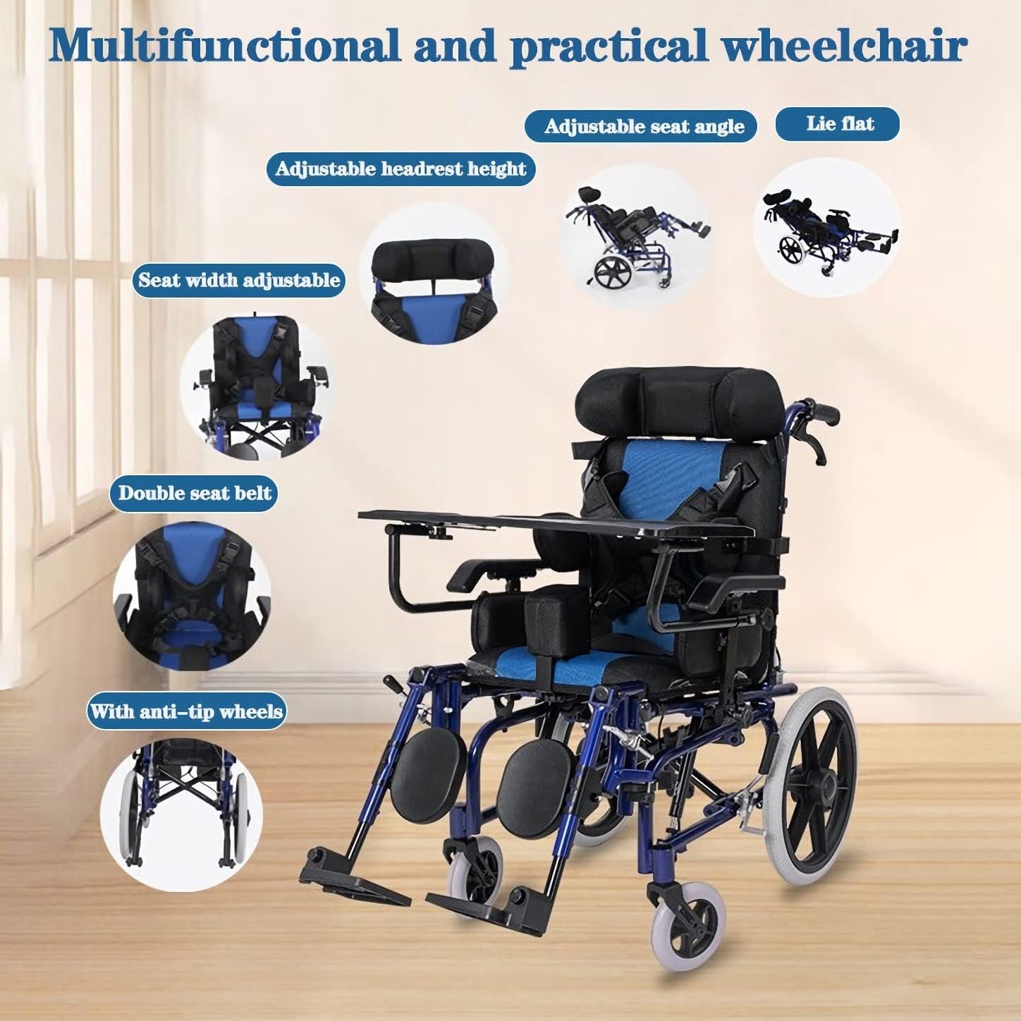 Wheelchair Foldable Wheelchair for Cerebral Palsy Children and Adult High Back Adjustable ...