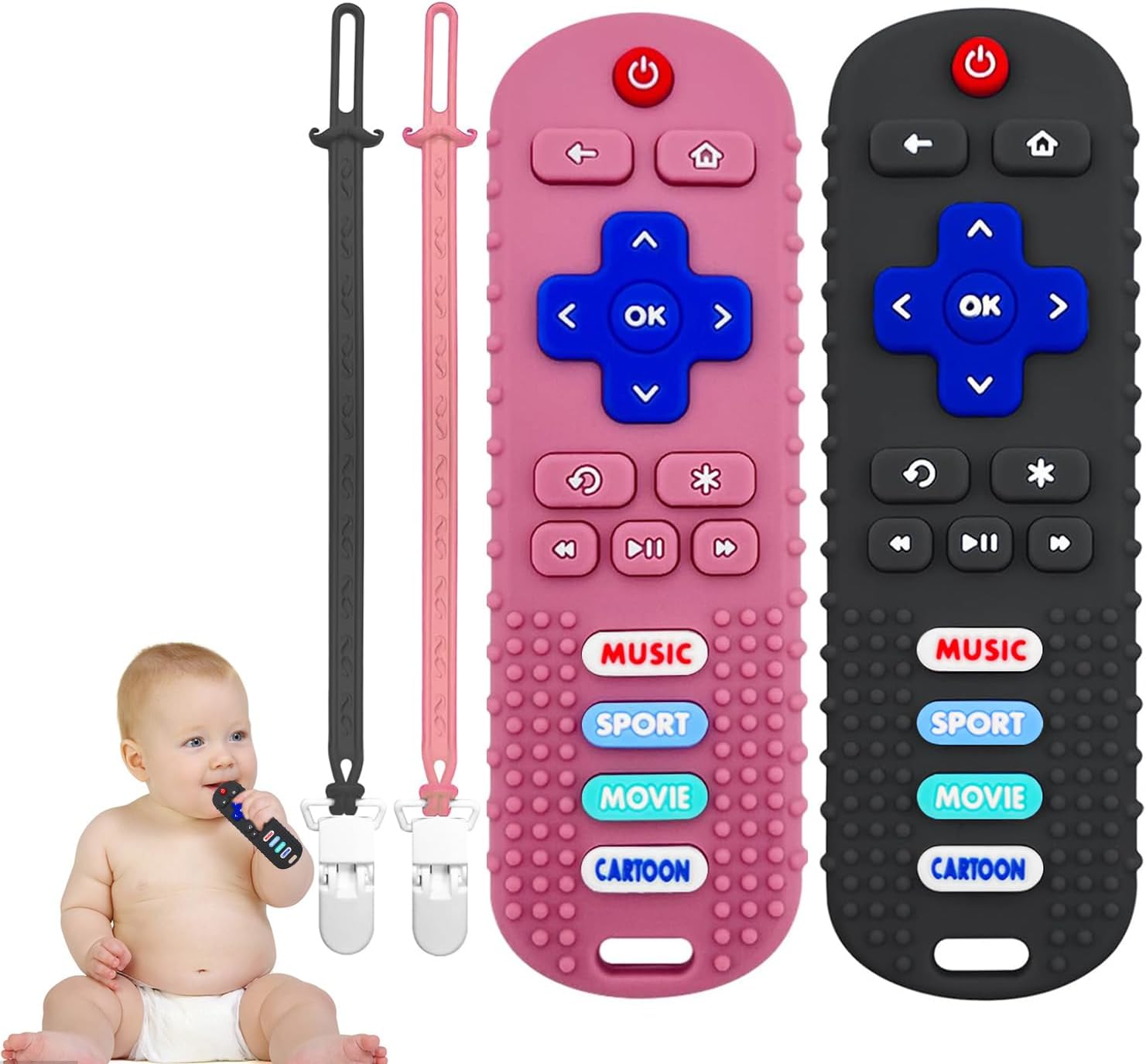 Amazon.com : 2PCS Silicone Baby Teething Toys, Remote Control Shape ...