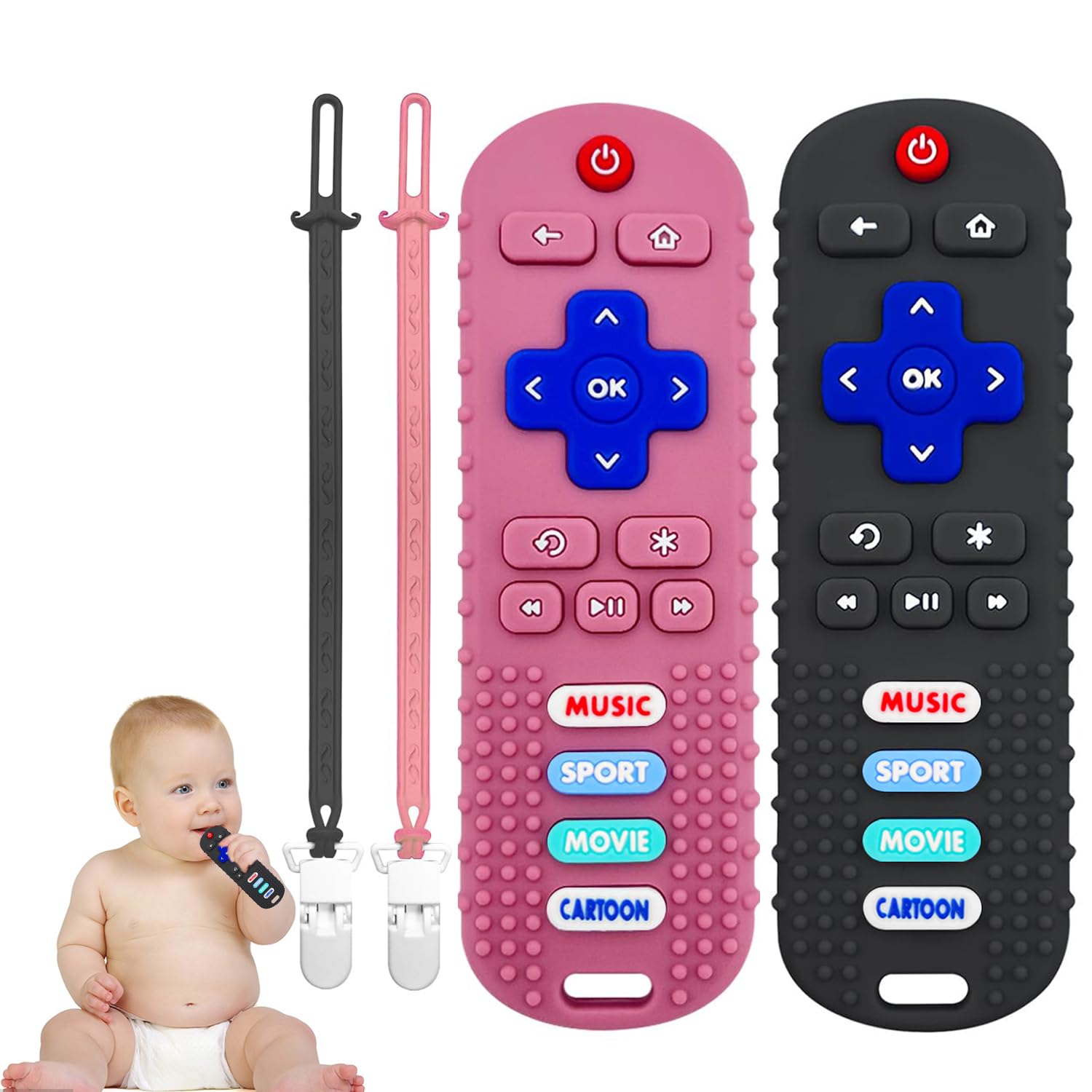 Amazon.com : SOLIFEGOBLE 2 Pack Toy Remote for Baby,Silicone Remote ...