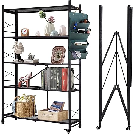 Amazon.com: Foldable Shelves 5 Tier Heavy Duty Metal Storage Shelves ...