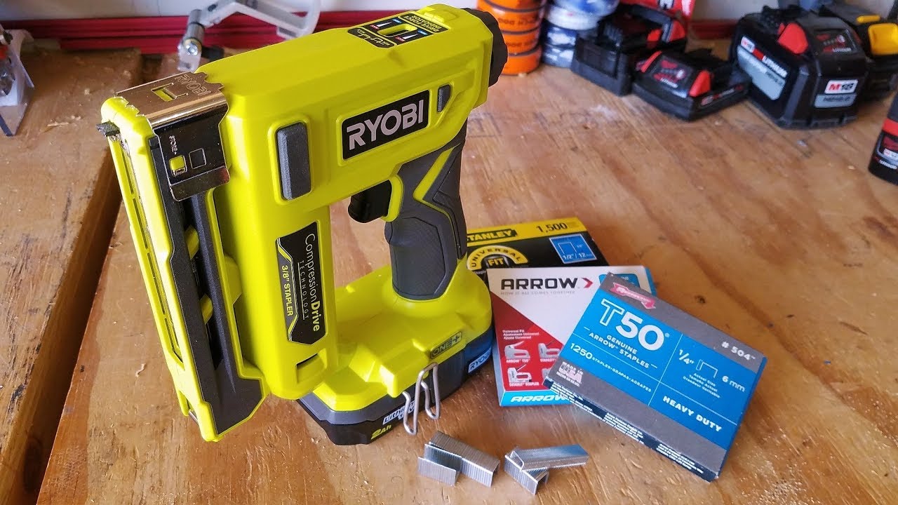 Watch Ryobi One 18V Cordless 3/8" T50 Crown Stapler P317 Review on ...