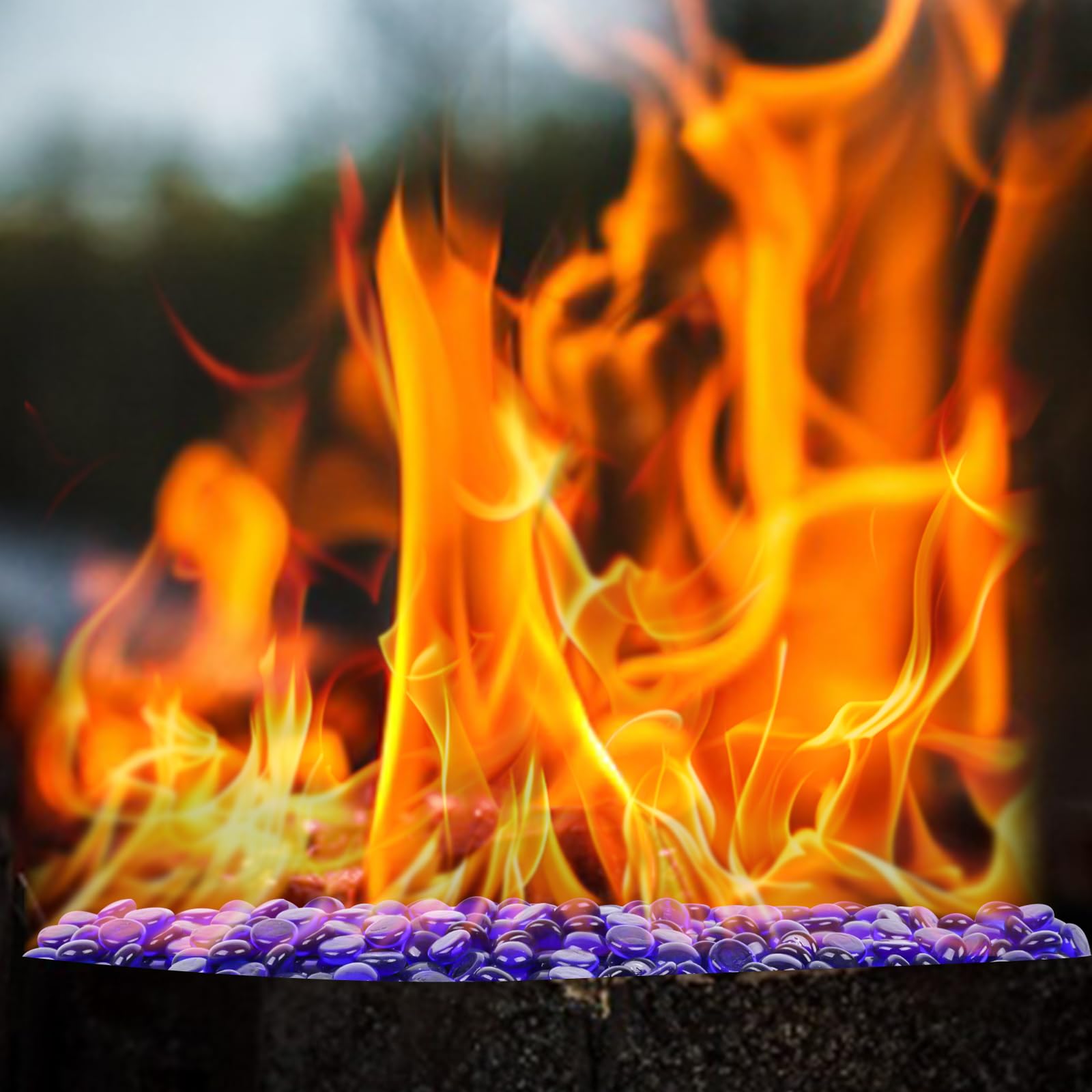 Snapklik.com : 10LB Cobalt Blue Fire Pit, Reflective Round Glass Rocks ...