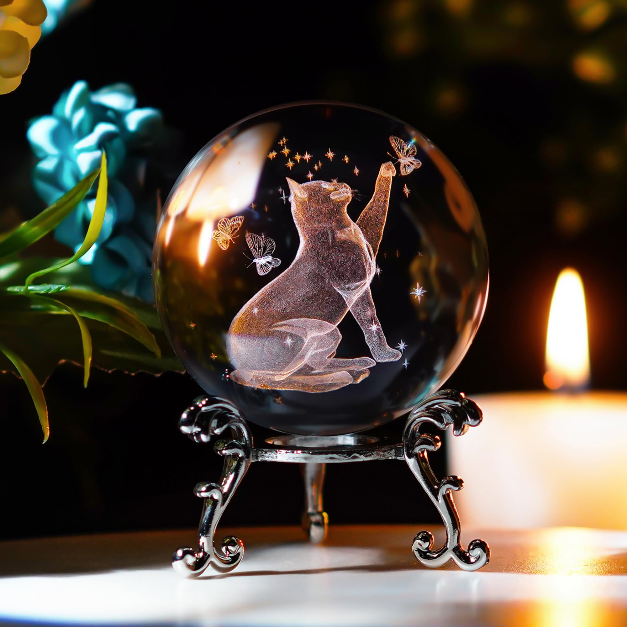 vskikris 60mm 3D Cat Crystal Ball Paper Weight Figurine - Laser ...