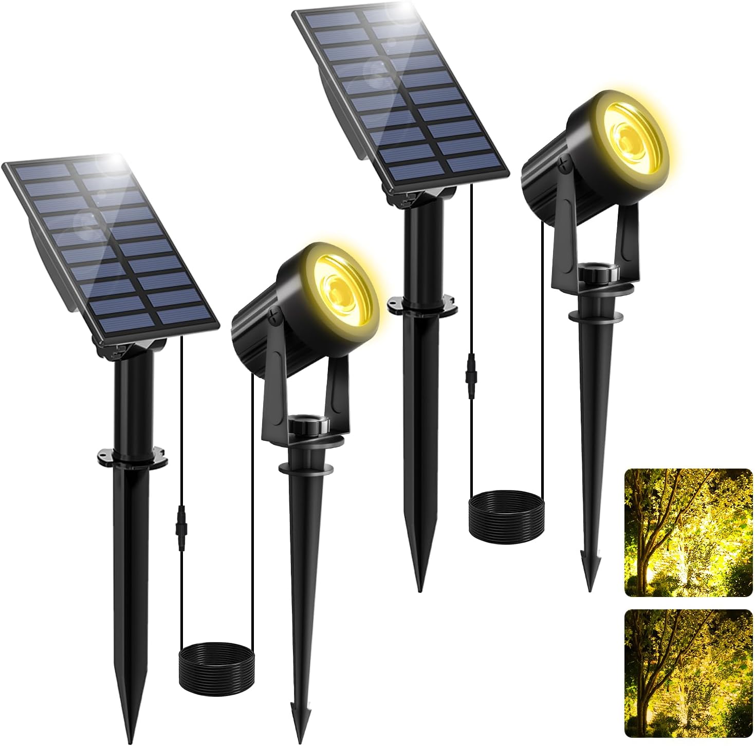 NATPOW Solar Spotlights Outdoor, 2 Packs Landscape Lights IP65 ...