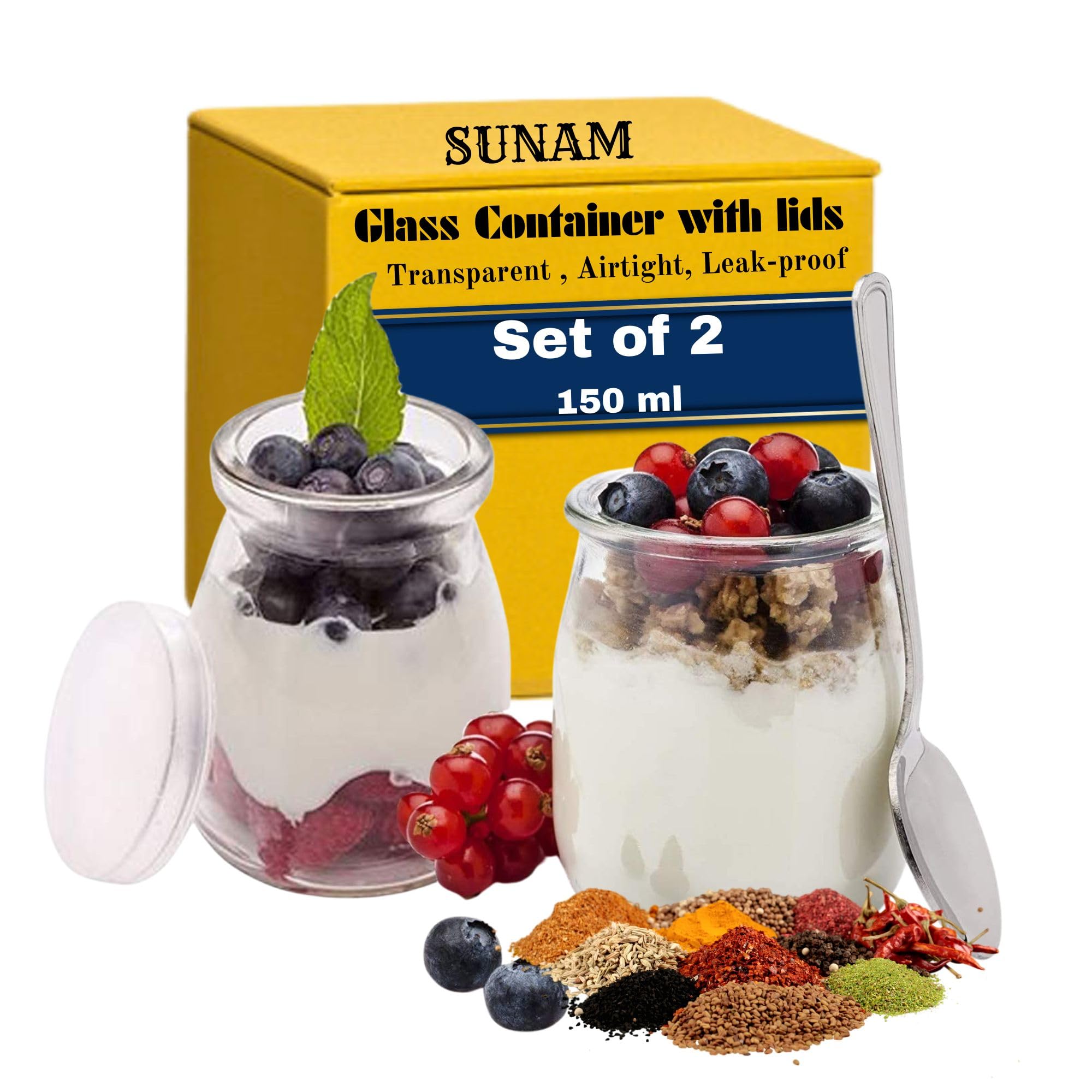 SUNAM Clear Glass Container With Airtight Lids 150 ml Small Cute Fancy ...