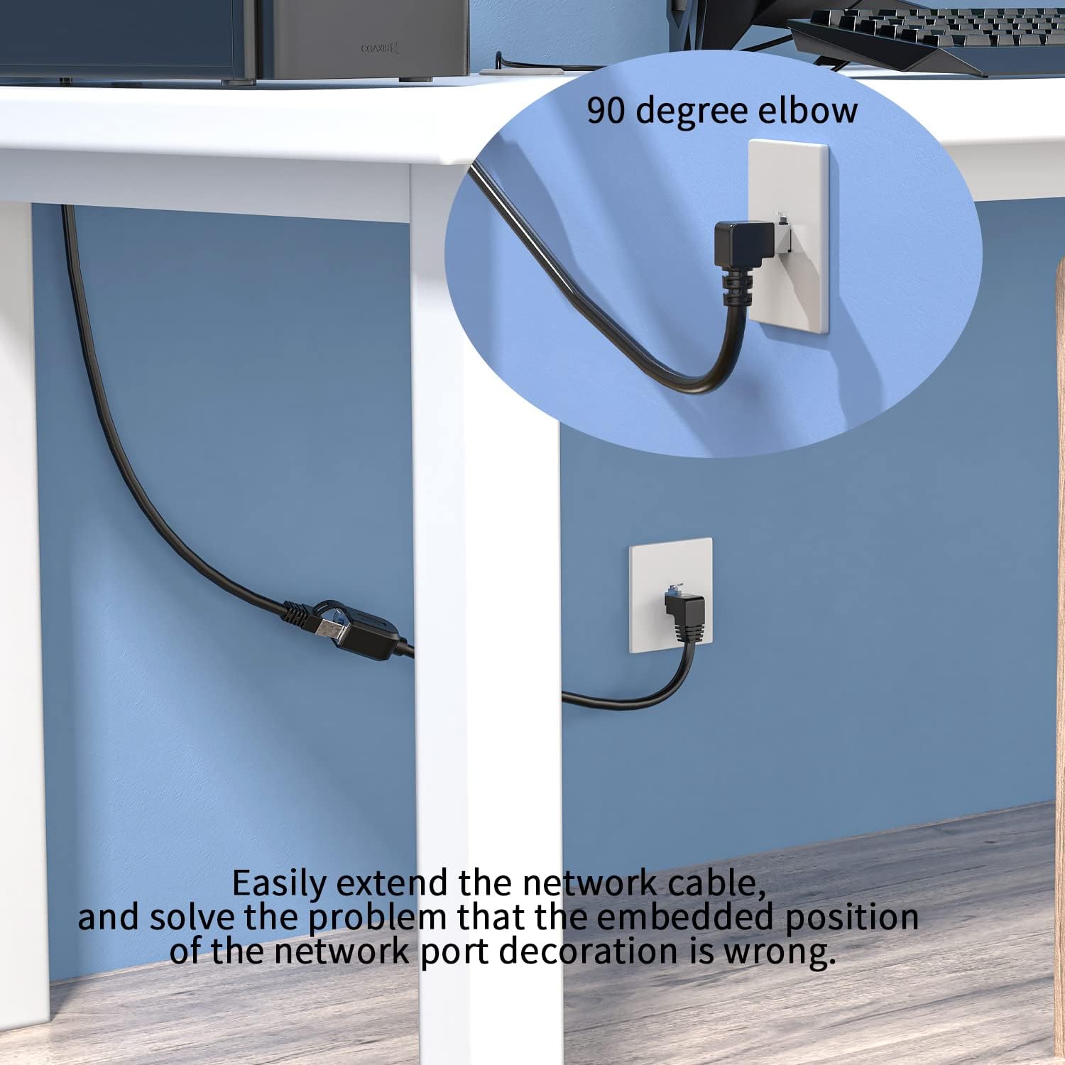 Paquete De 2 Cables De Extensión Cat6 De 90 Grados Extensor Ethernet Cat 6 En ángulo Recto Rj45